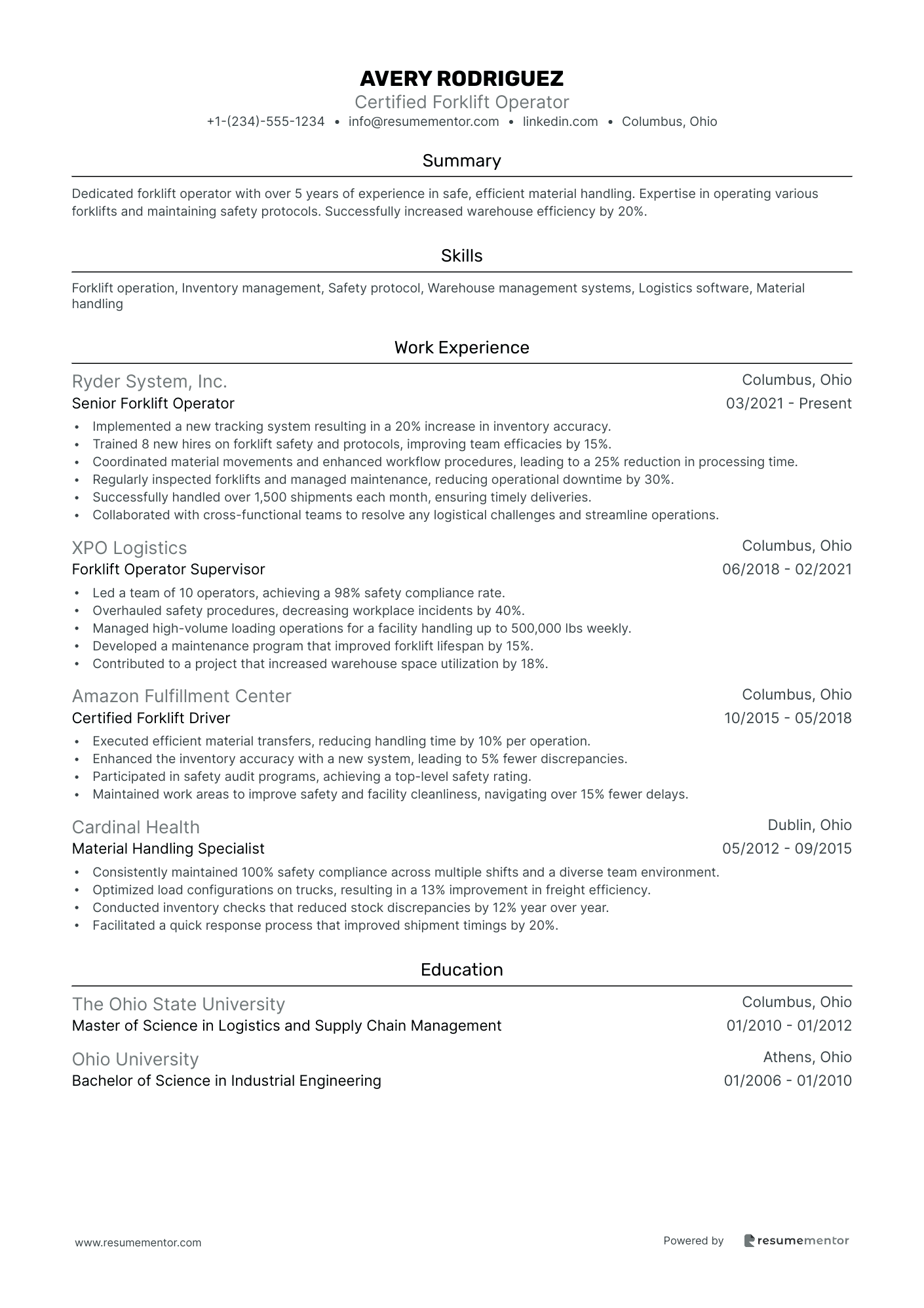 Forklift Operator Resume Examples - Free to Edit ATS-Friendly PDF - 2025