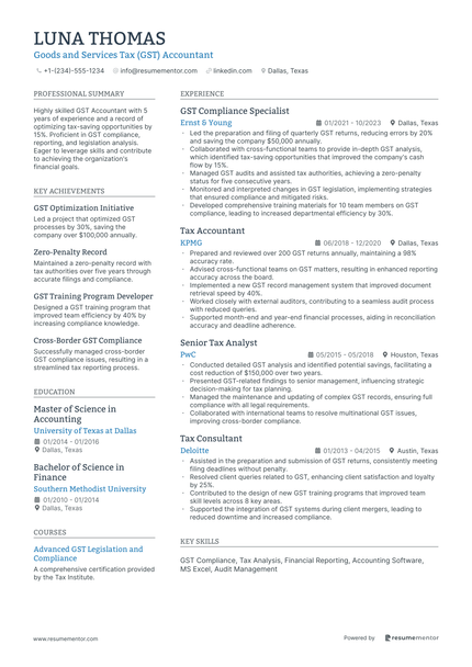 GST Accountant Resume Examples To Get You Hired in 2025