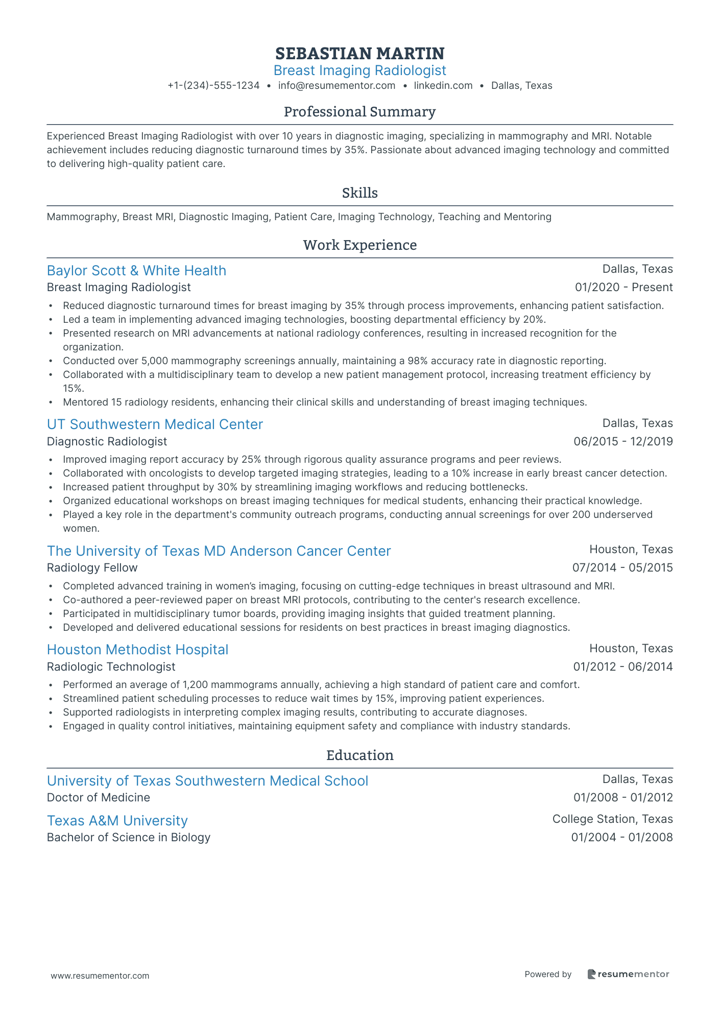Radiologist Resume Example - Free to Edit ATS-Friendly PDF - 2025