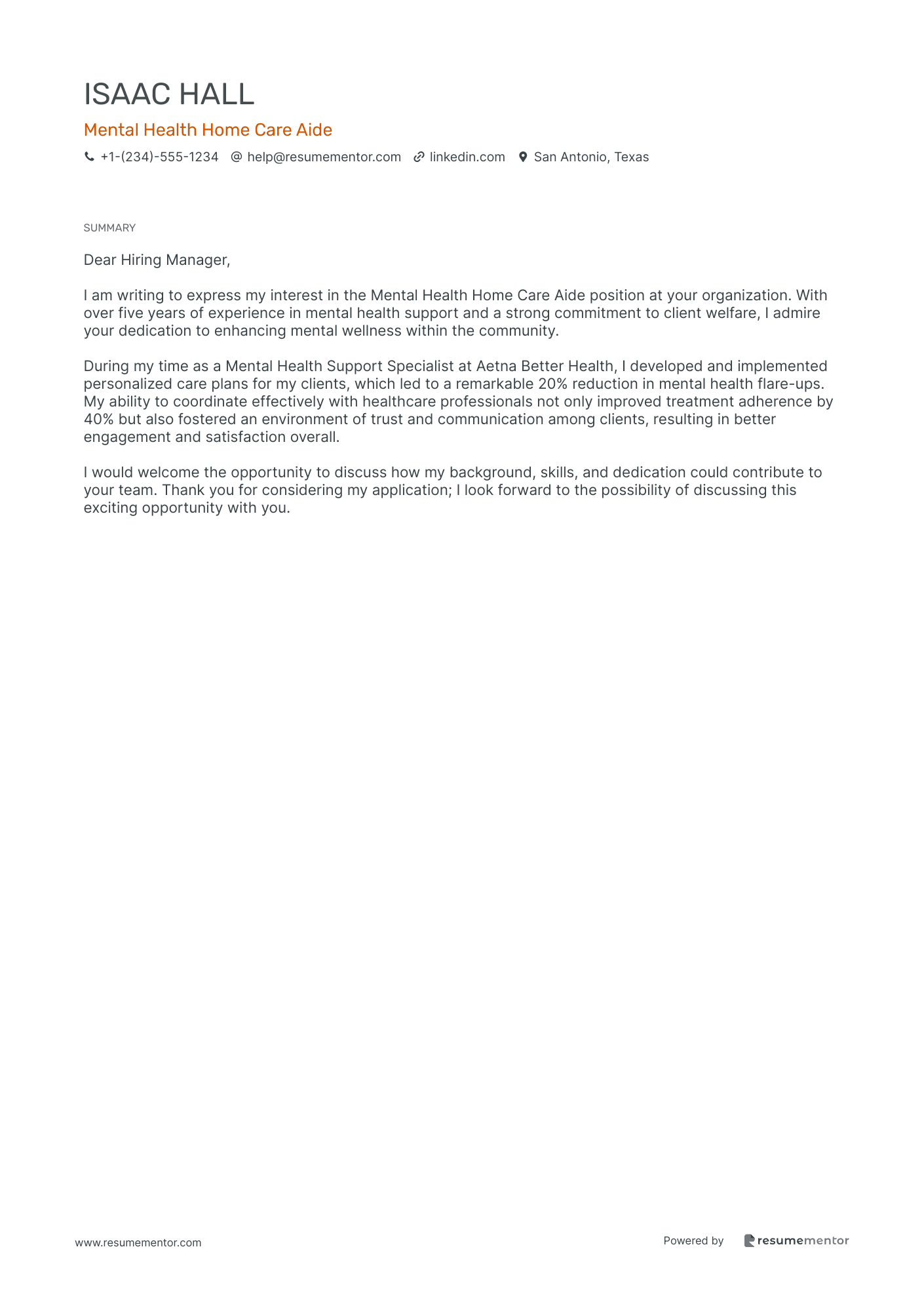 Home Health Aide Cover Letter Examples by ResumeMentor.com ...