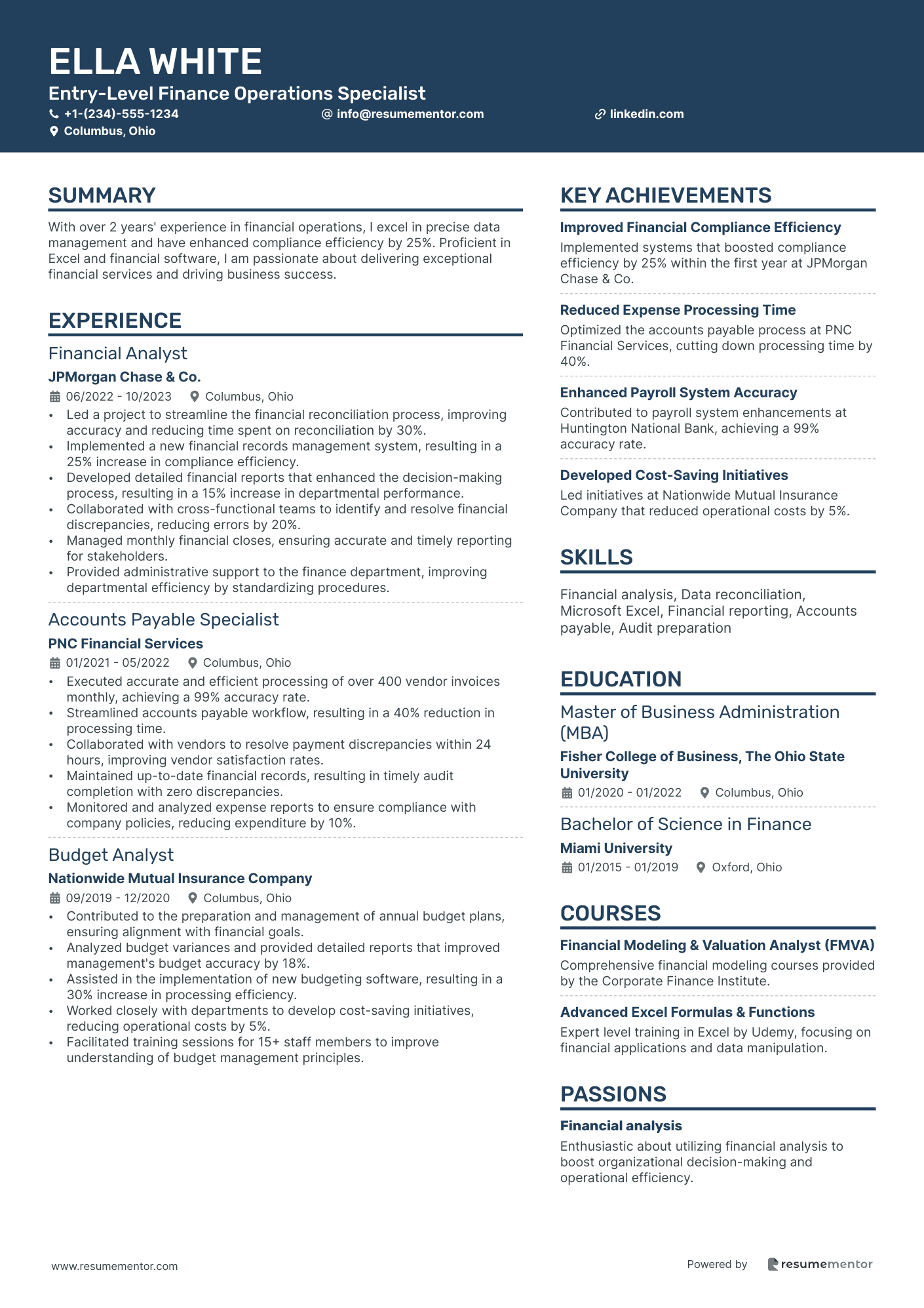 Entry-level Finance Resume Example - Free to Edit ATS-Friendly PDF - 2025