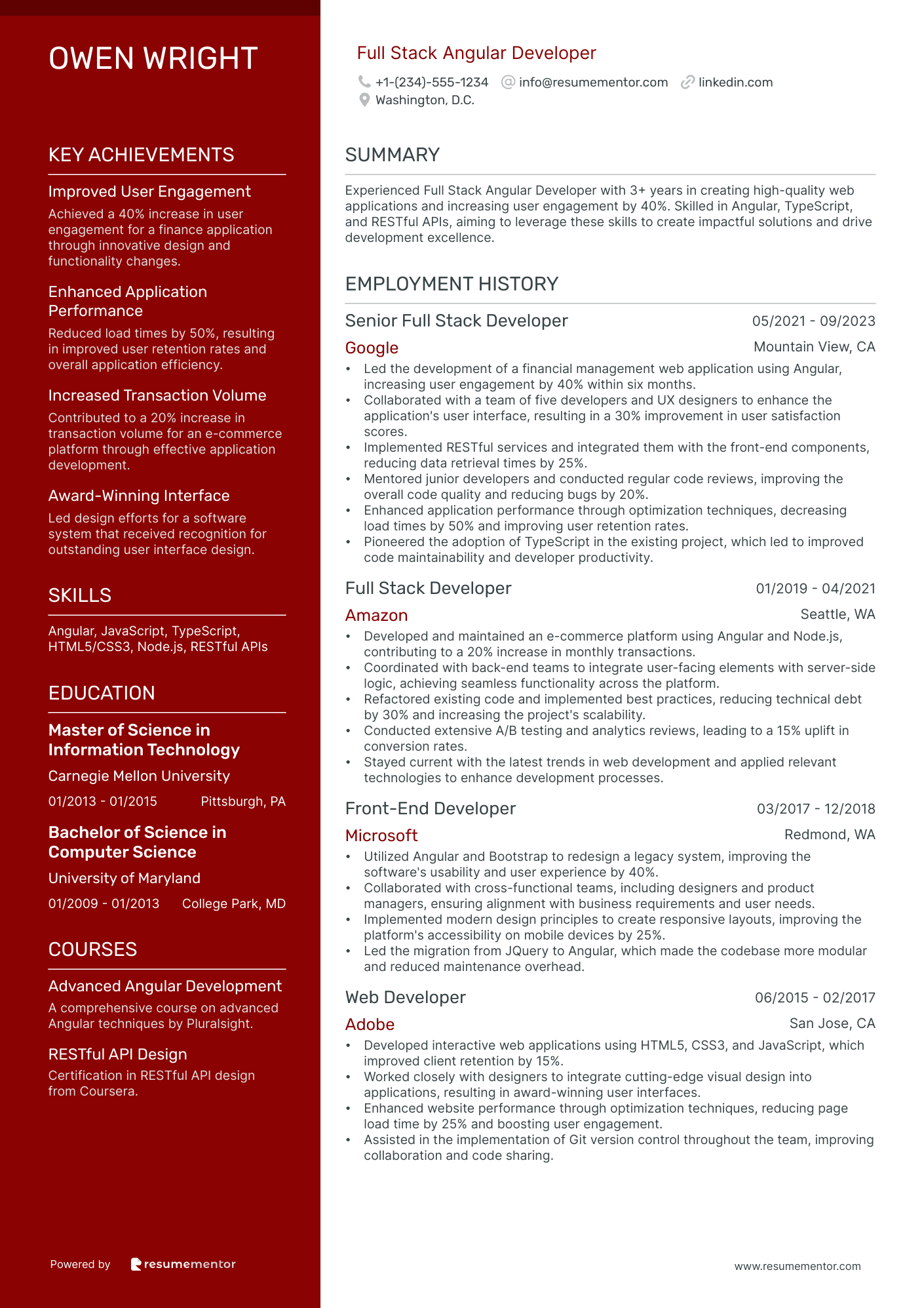 Angular Developer Resume Example - Free to Edit ATS-Friendly PDF - 2025