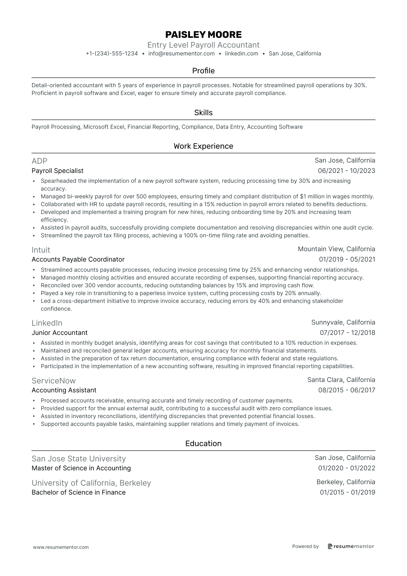 Fresher Accountant Resume Example - Free to Edit ATS-Friendly PDF - 2025