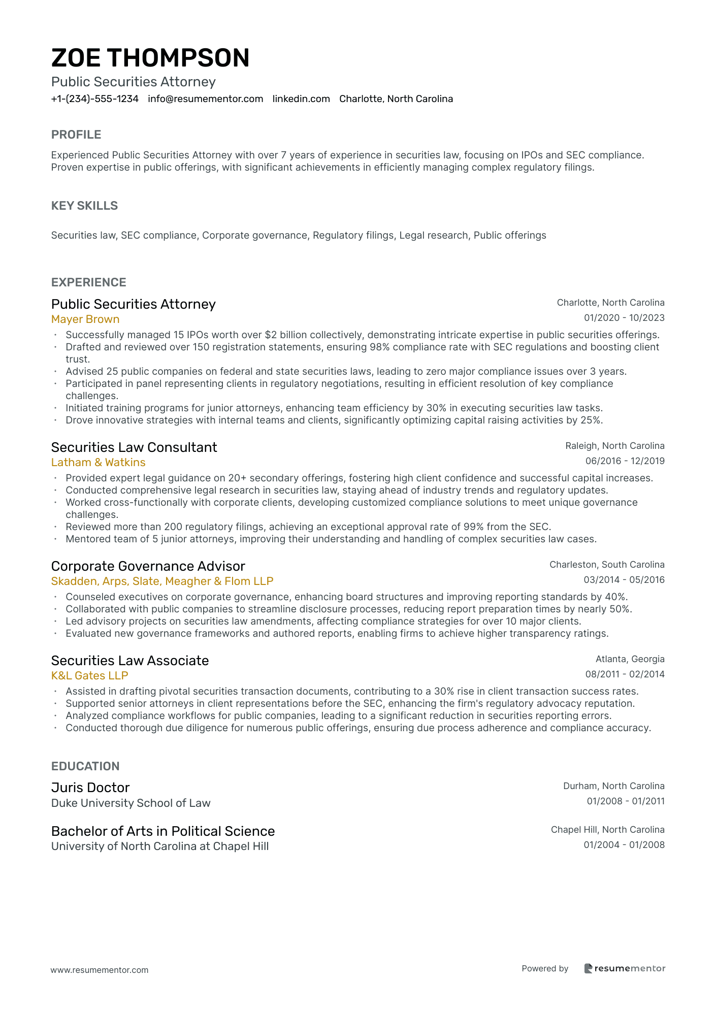 Securities Attorney Resume Example - Free to Edit ATS-Friendly PDF - 2025