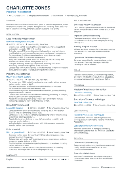 Phlebotomist Resume Examples - Free to Edit ATS-Friendly PDF - 2025