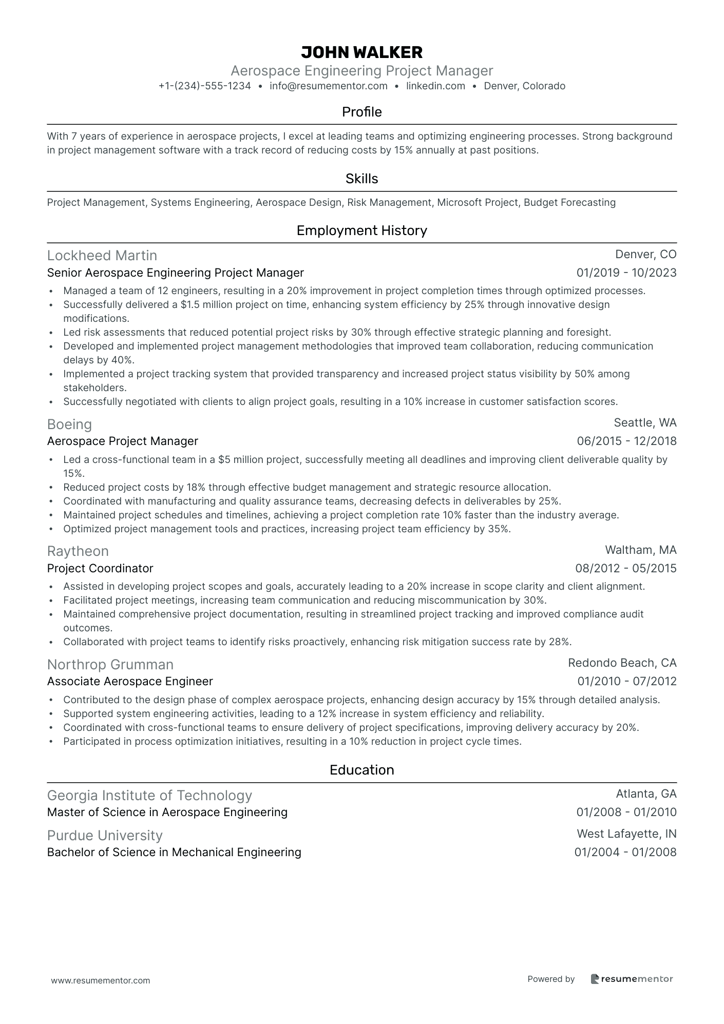 Engineering Project Manager Resume Example - Free to Edit ATS-Friendly ...