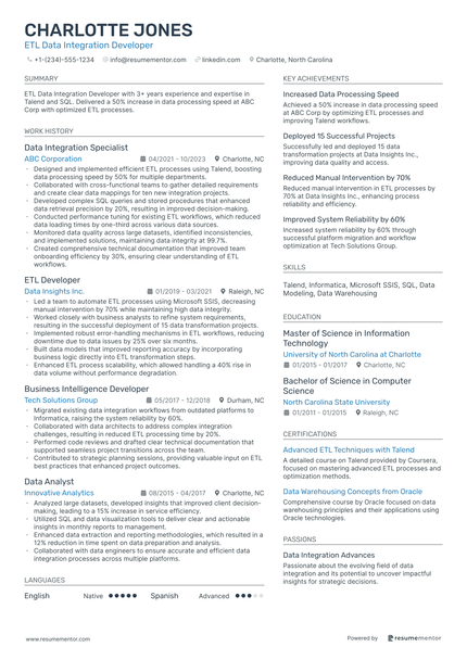ETL Developer Resume Example - Free to Edit ATS-Friendly PDF - 2025