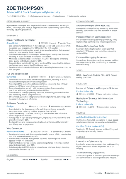 Full Stack Developer Resume Example - Free to Edit ATS-Friendly PDF - 2025