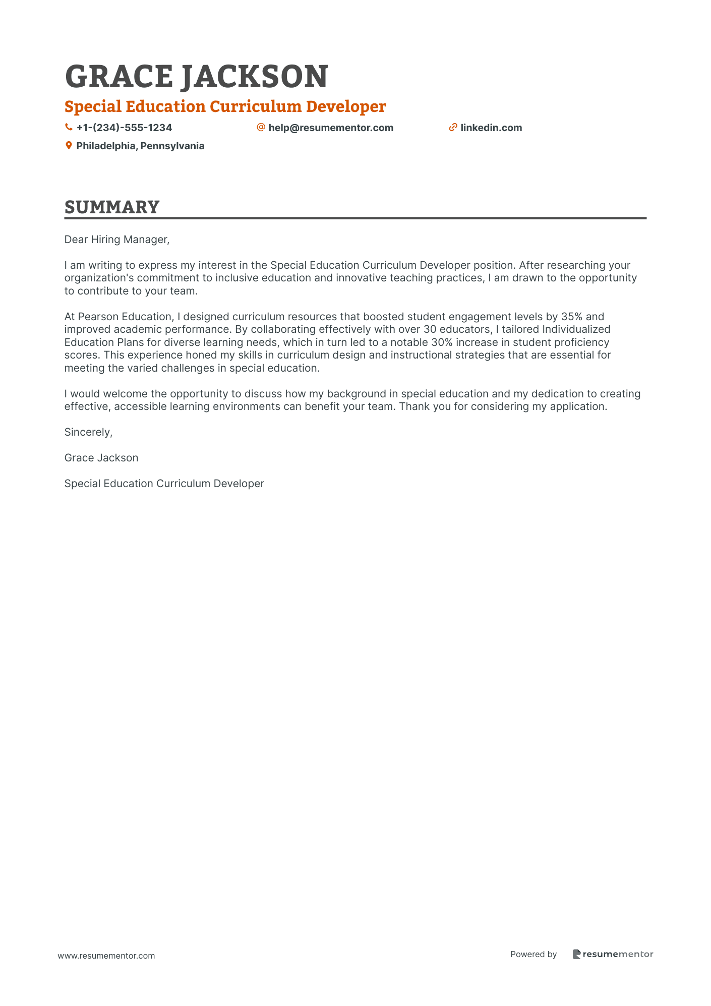 Curriculum Developer Cover Letter Examples by ResumeMentor.com ...