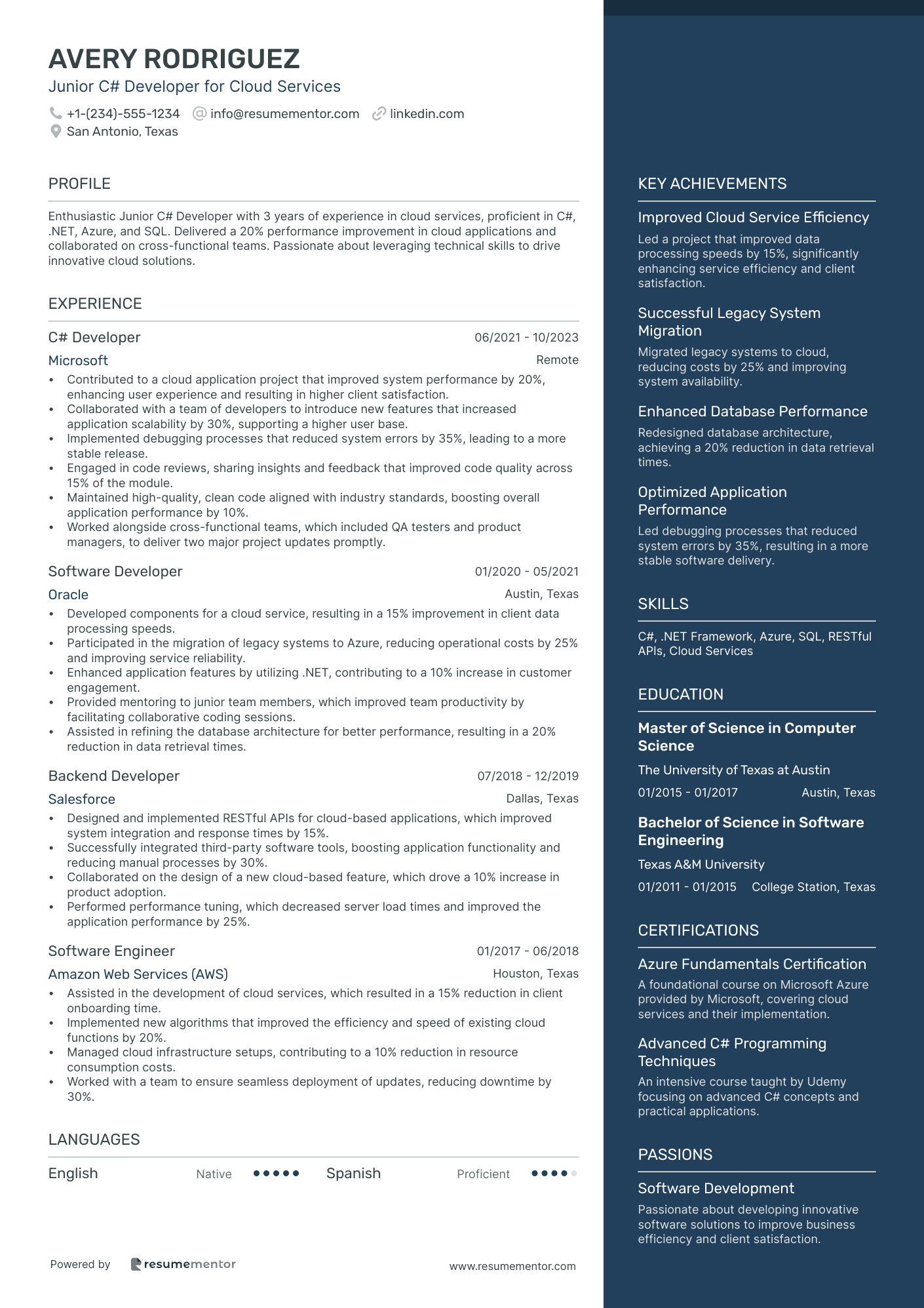 C# Developer Resume Example - Free to Edit ATS-Friendly PDF - 2025