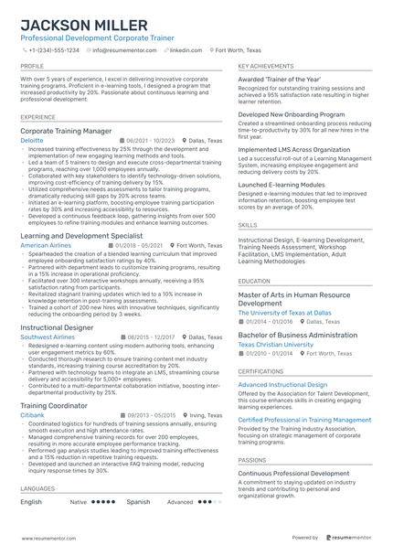 Corporate Trainer Resume Examples - Free to Edit ATS-Friendly PDF - 2025