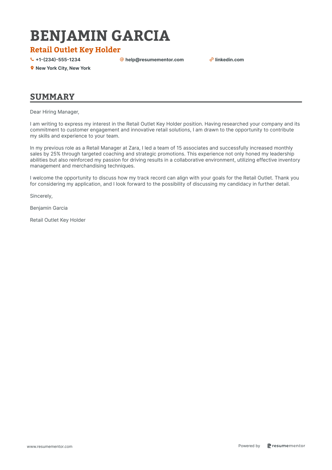 Retail Key Holder Cover Letter Examples by ResumeMentor.com ...