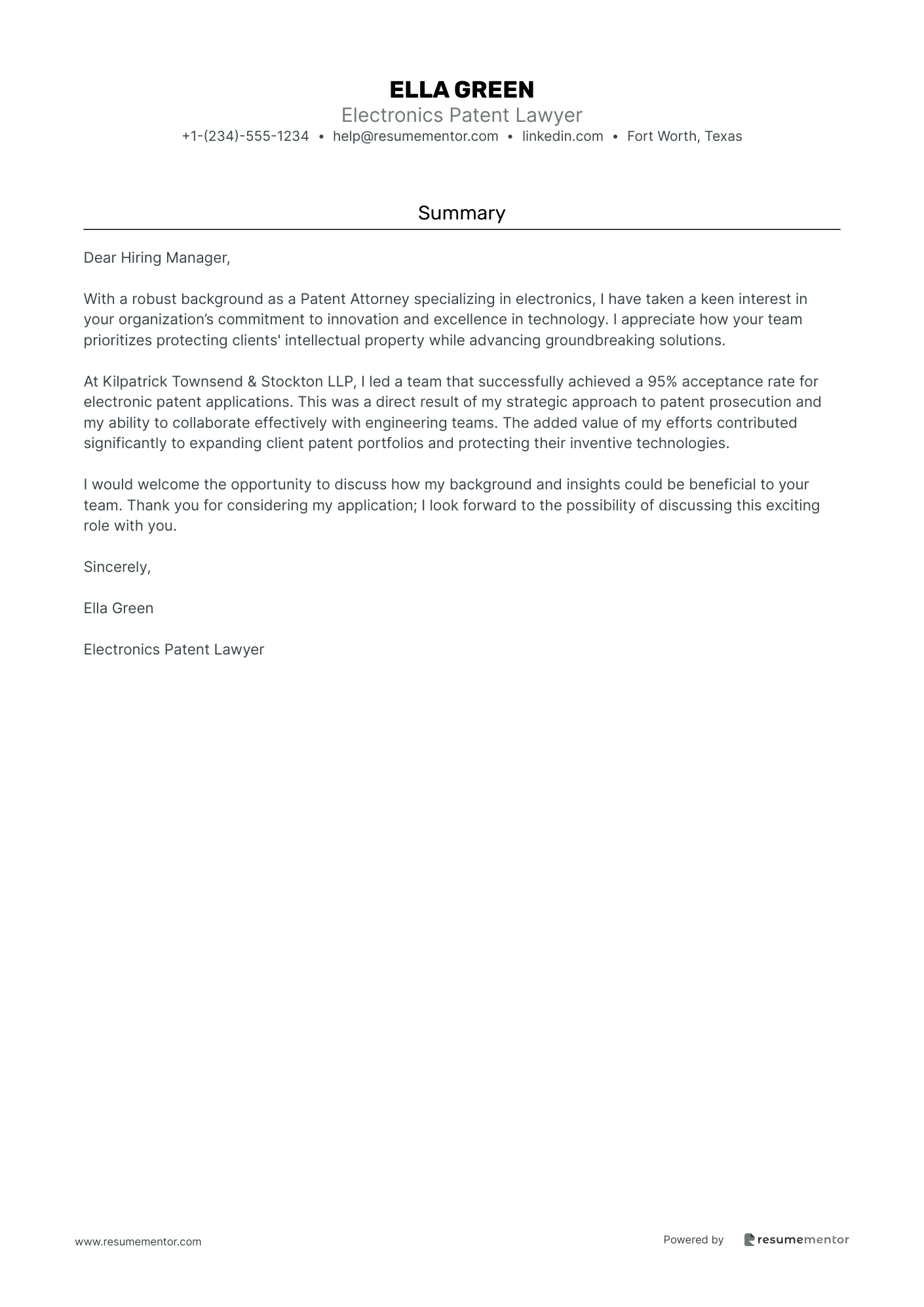 Patent Attorney Cover Letter Examples by ResumeMentor.com ...