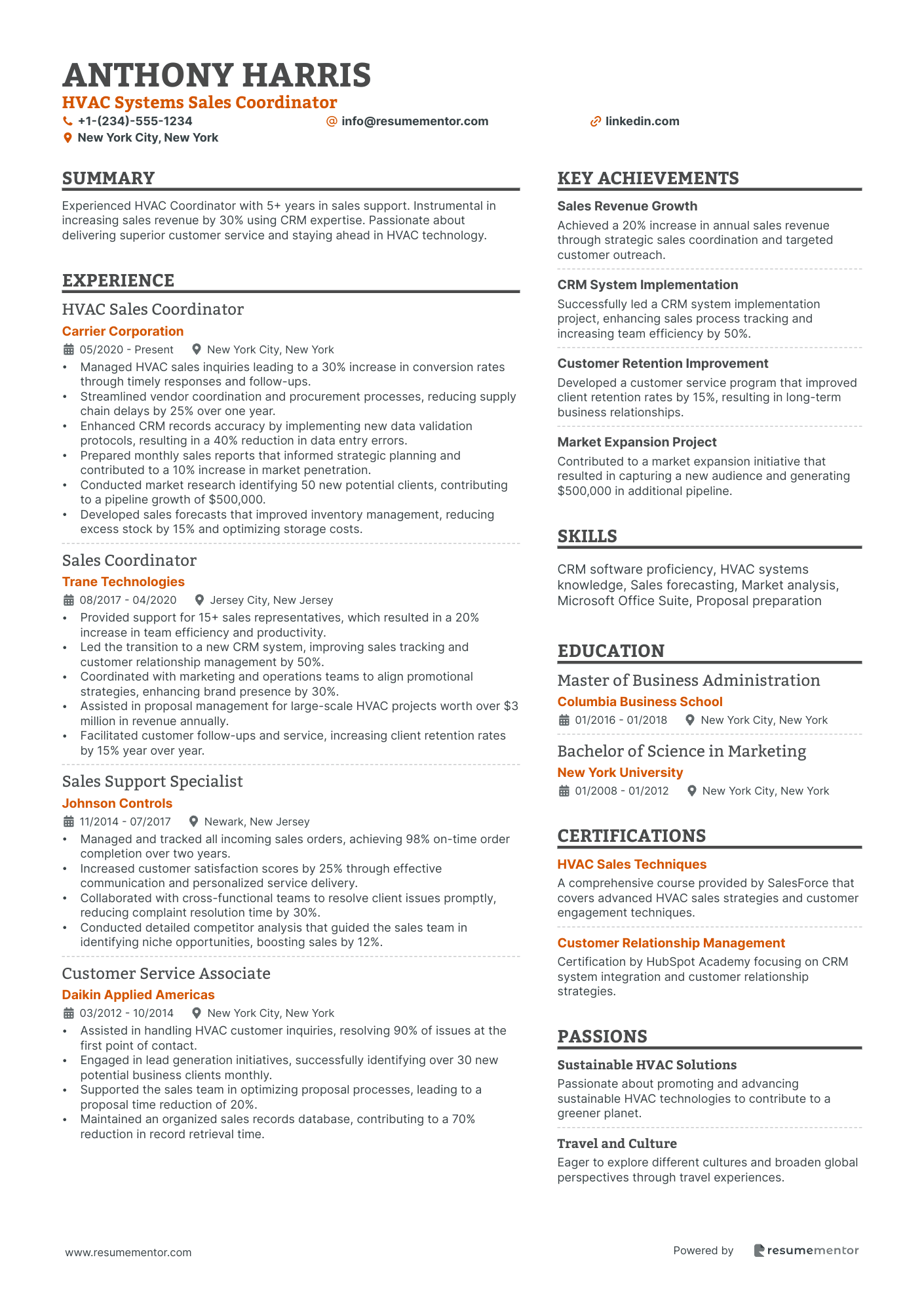 HVAC Sales Resume Example - Free to Edit ATS-Friendly PDF - 2025