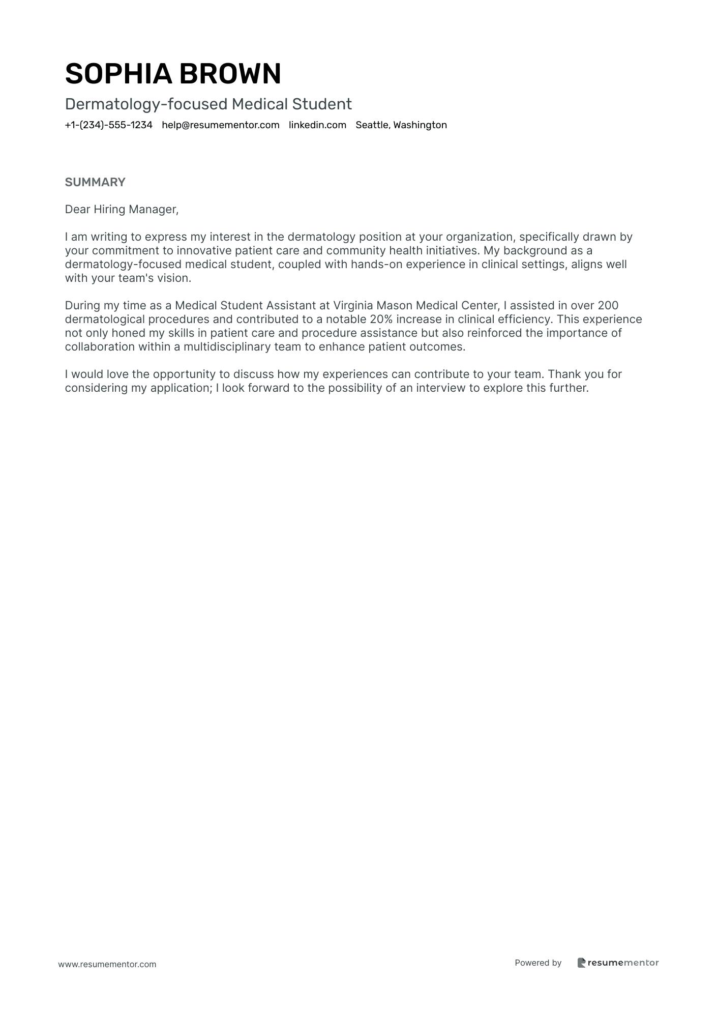 Medical Student Cover Letter Examples by ResumeMentor.com ...