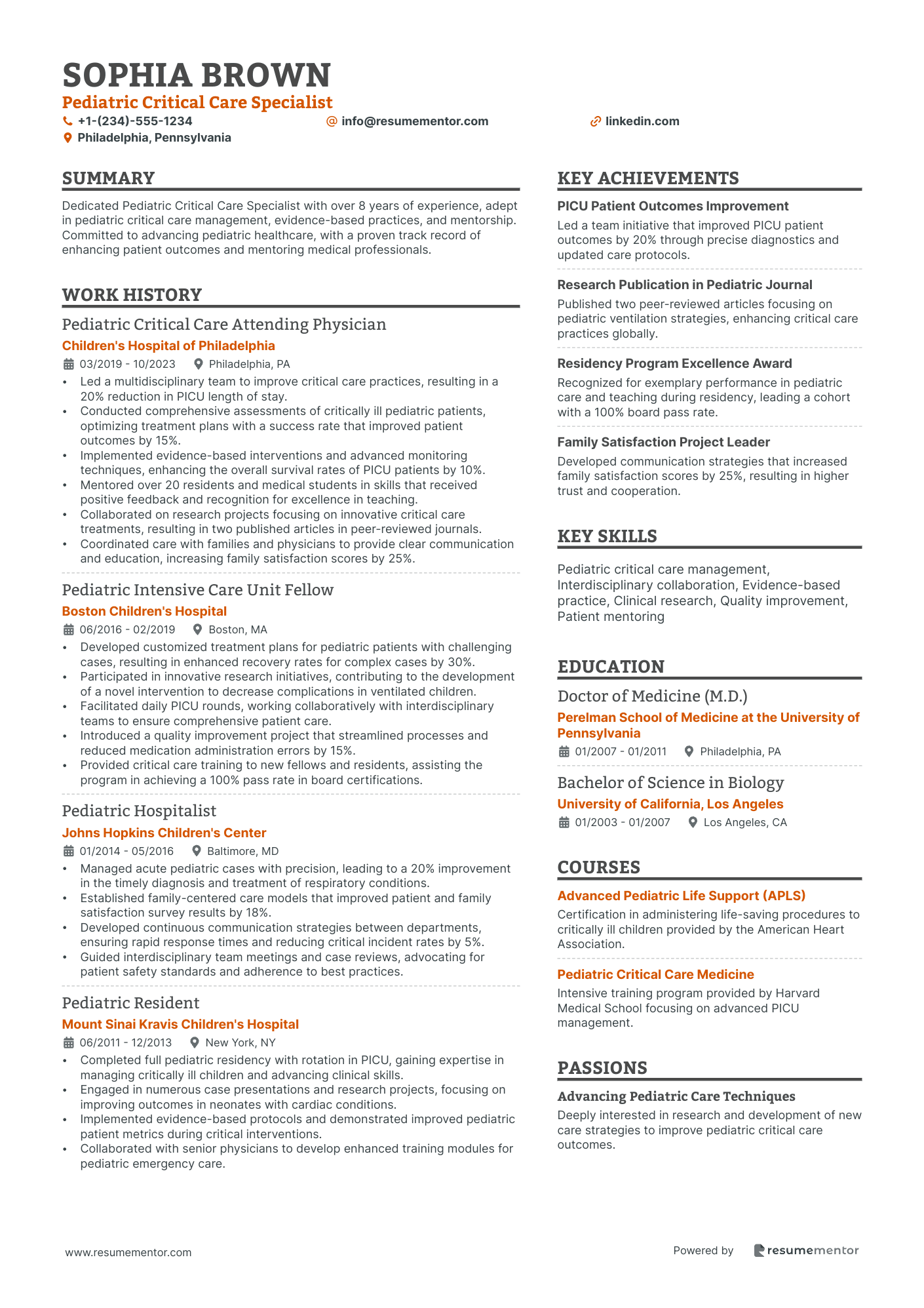 Pediatrician Resume Example - Free to Edit ATS-Friendly PDF - 2025