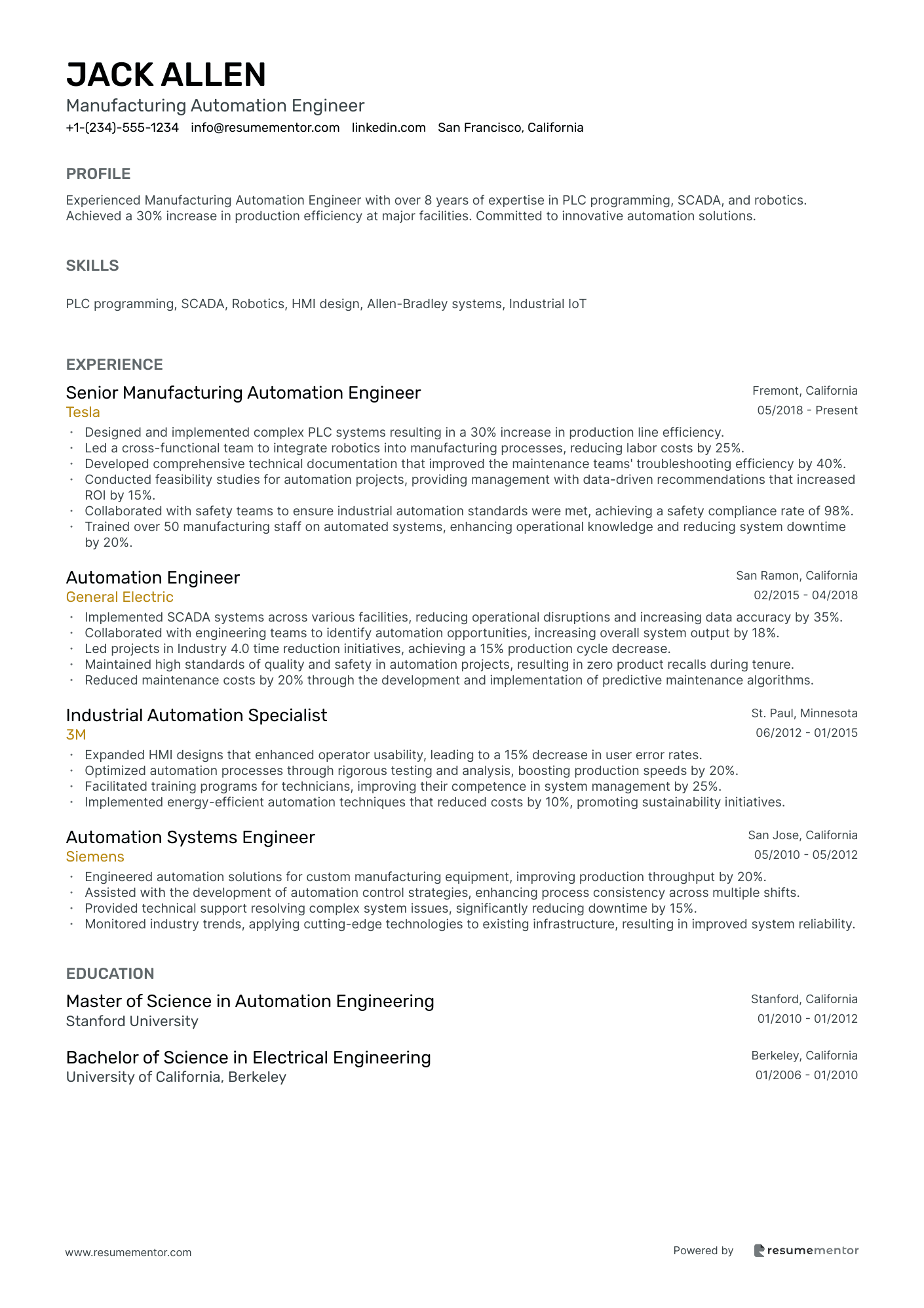 Automation Engineer Resume Example - Free to Edit ATS-Friendly PDF - 2025