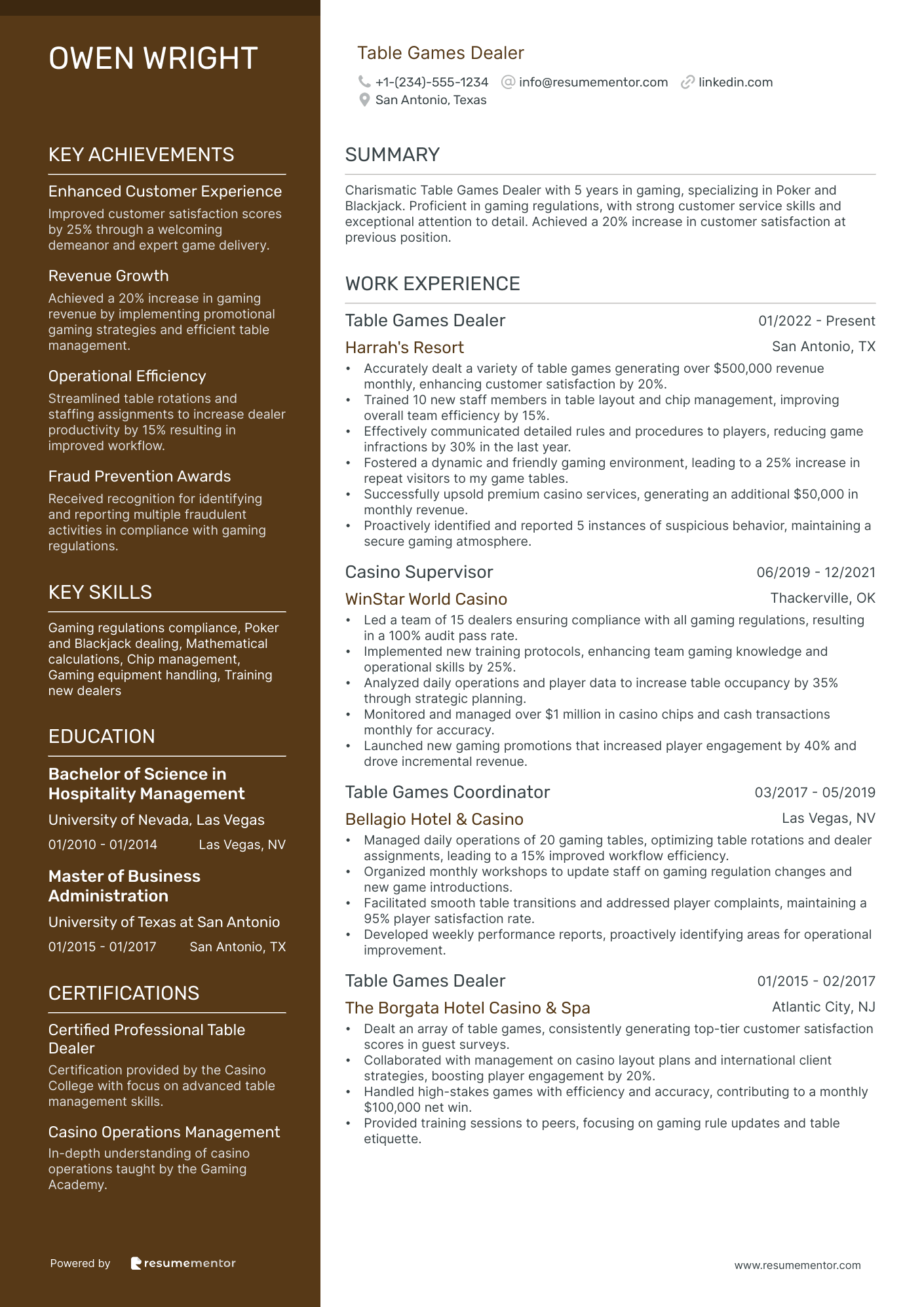 Casino Dealer Resume Examples - Free to Edit ATS-Friendly PDF - 2025