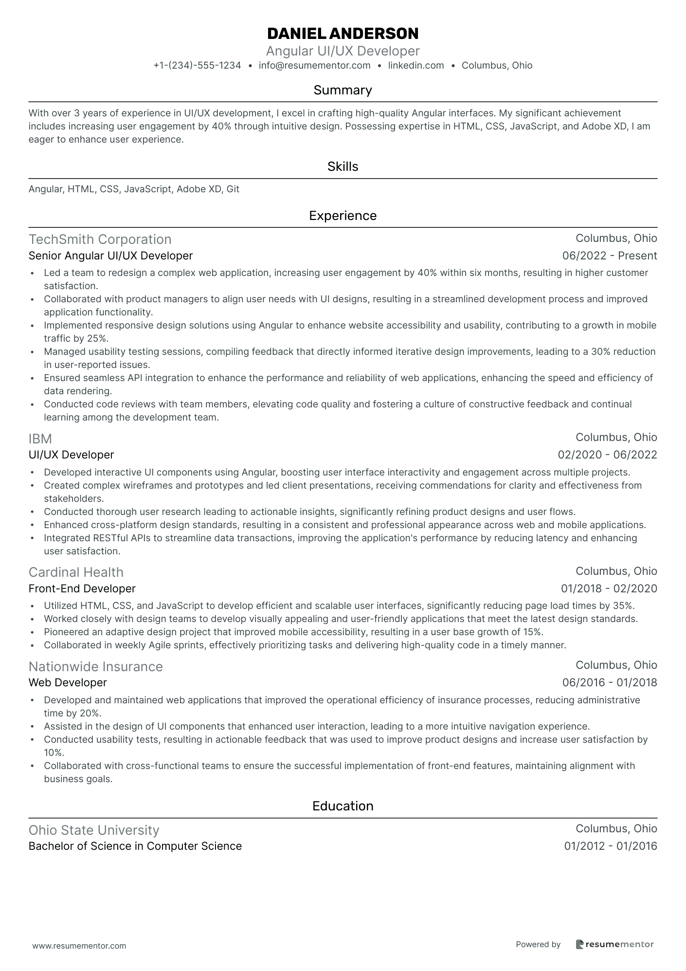Angular Developer Resume Example - Free to Edit ATS-Friendly PDF - 2025