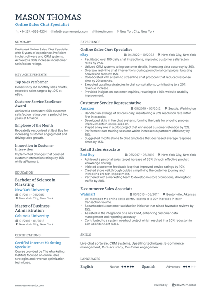 Online Chat Representative Resume Examples - Free to Edit ATS-Friendly ...