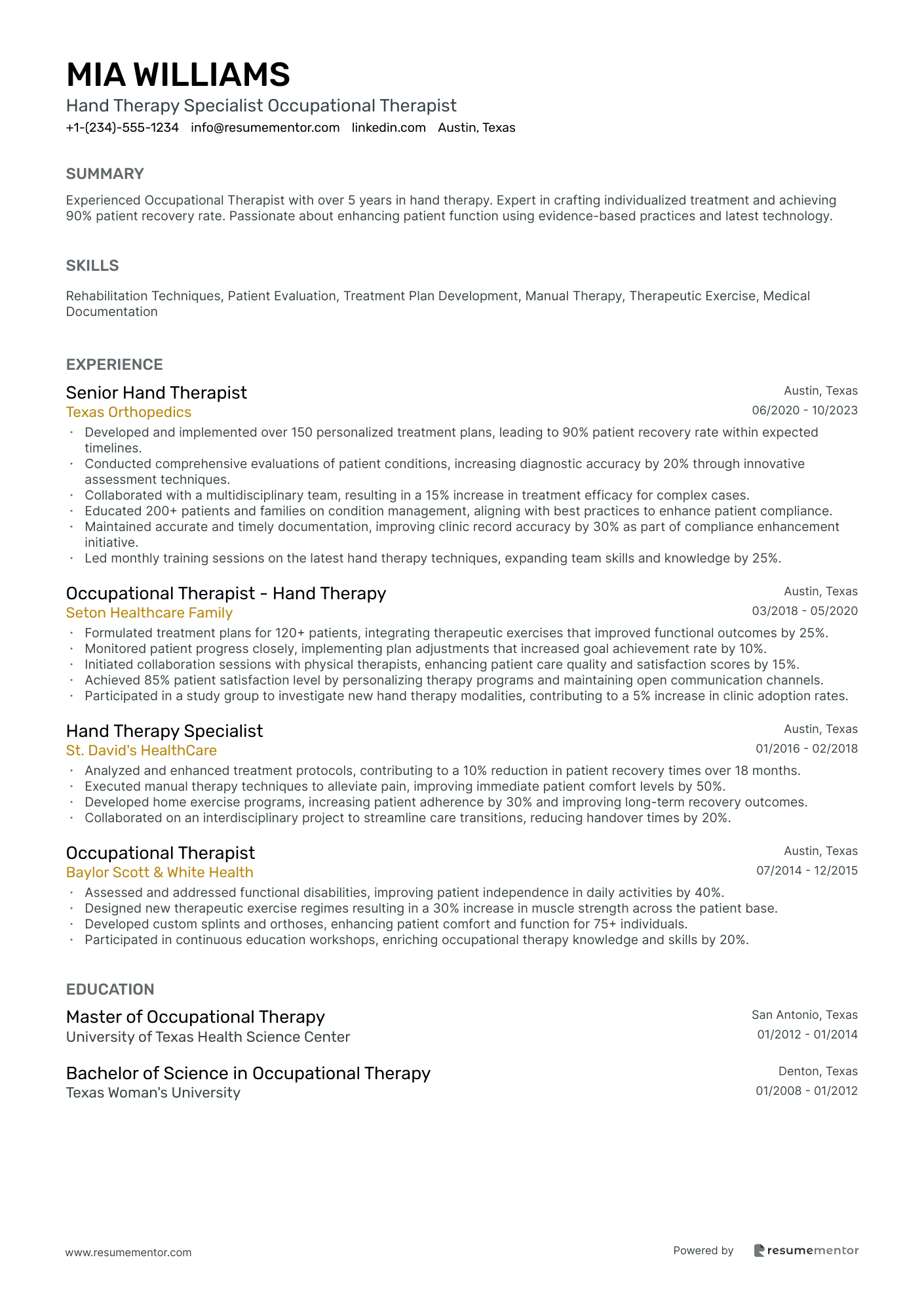 Occupational Therapist Resume Examples - Free to Edit ATS-Friendly PDF ...