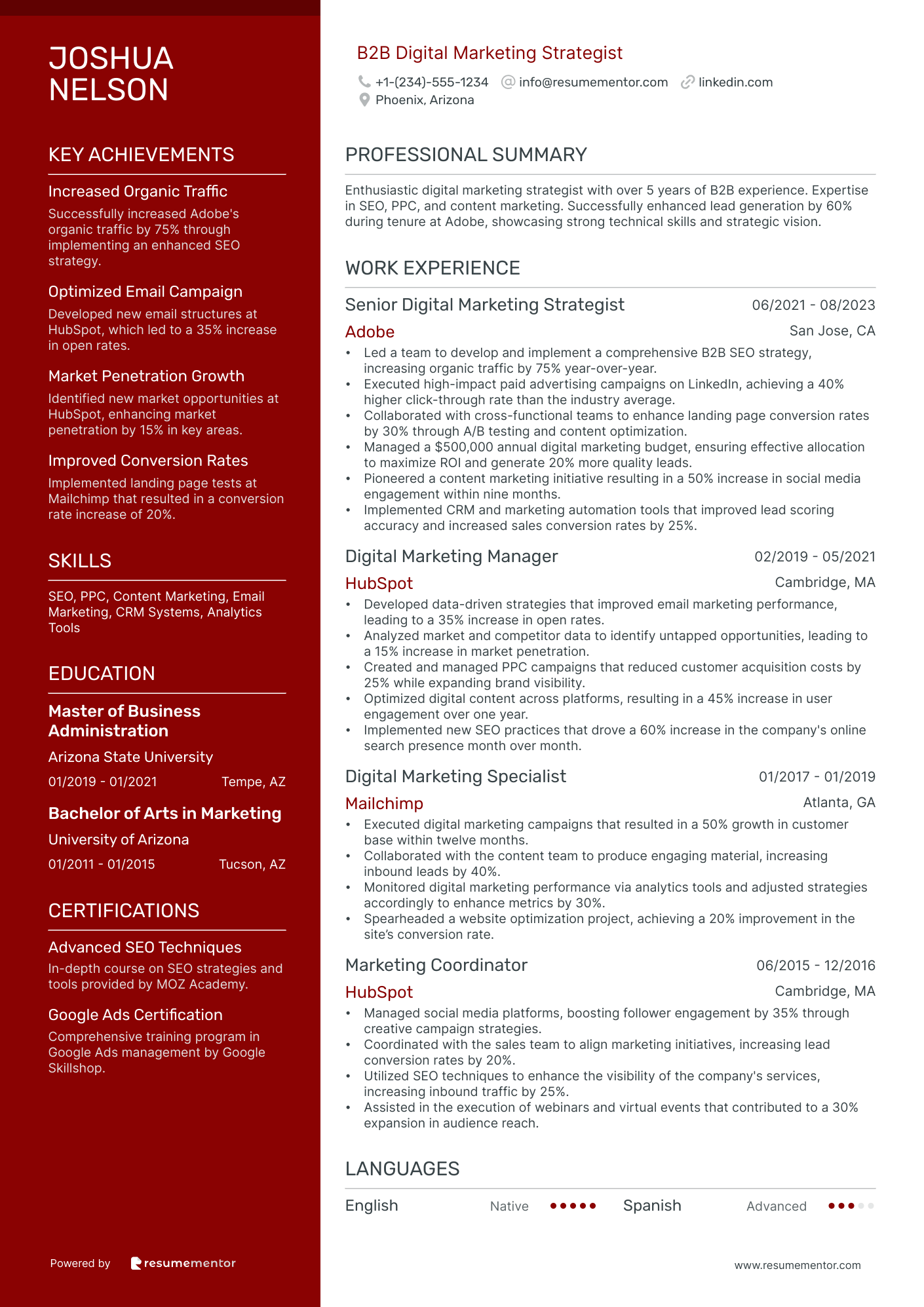 B2B Marketing Resume Example - Free to Edit ATS-Friendly PDF - 2025