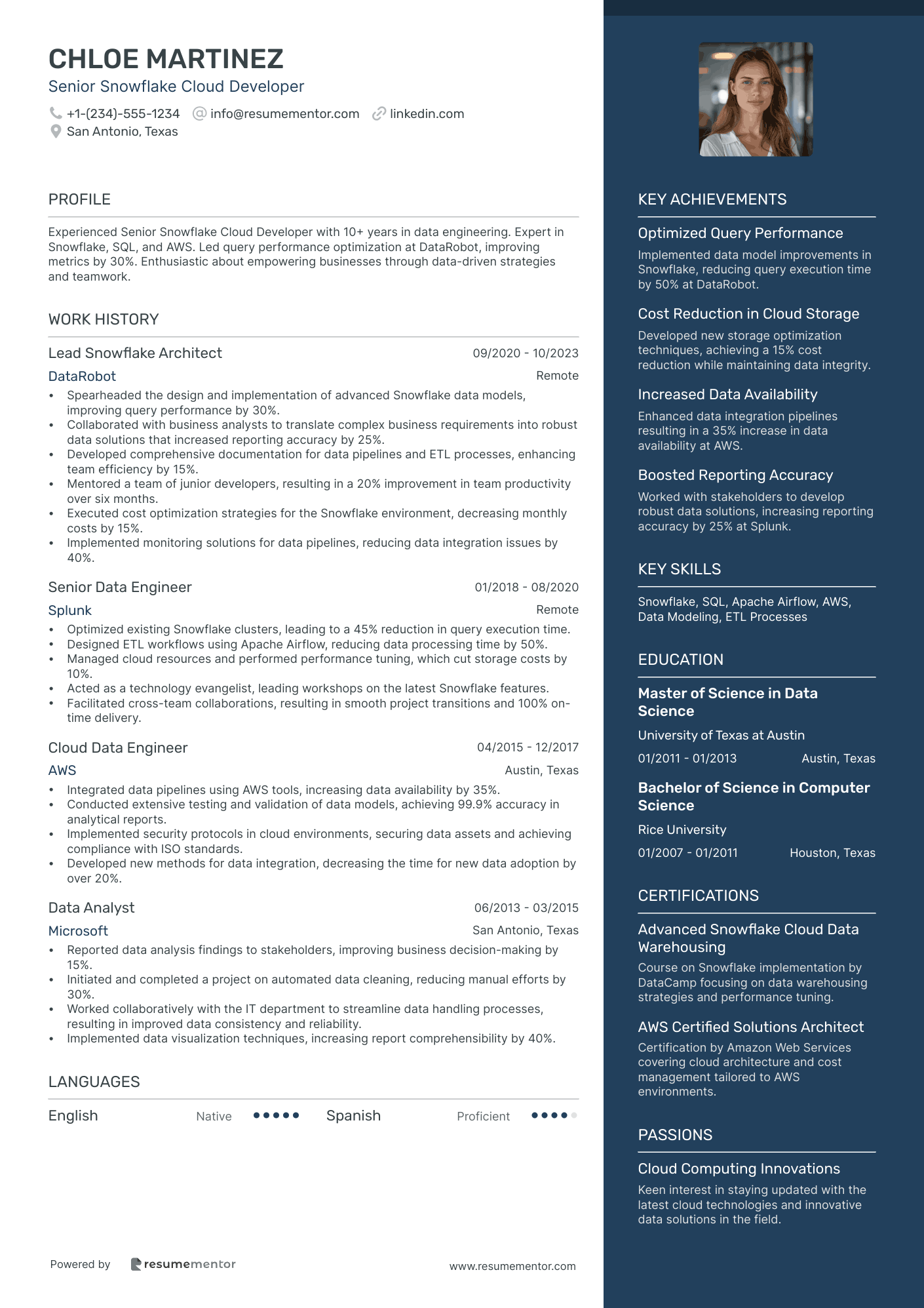 Snowflake Developer Resume Example - Free to Edit ATS-Friendly PDF - 2025