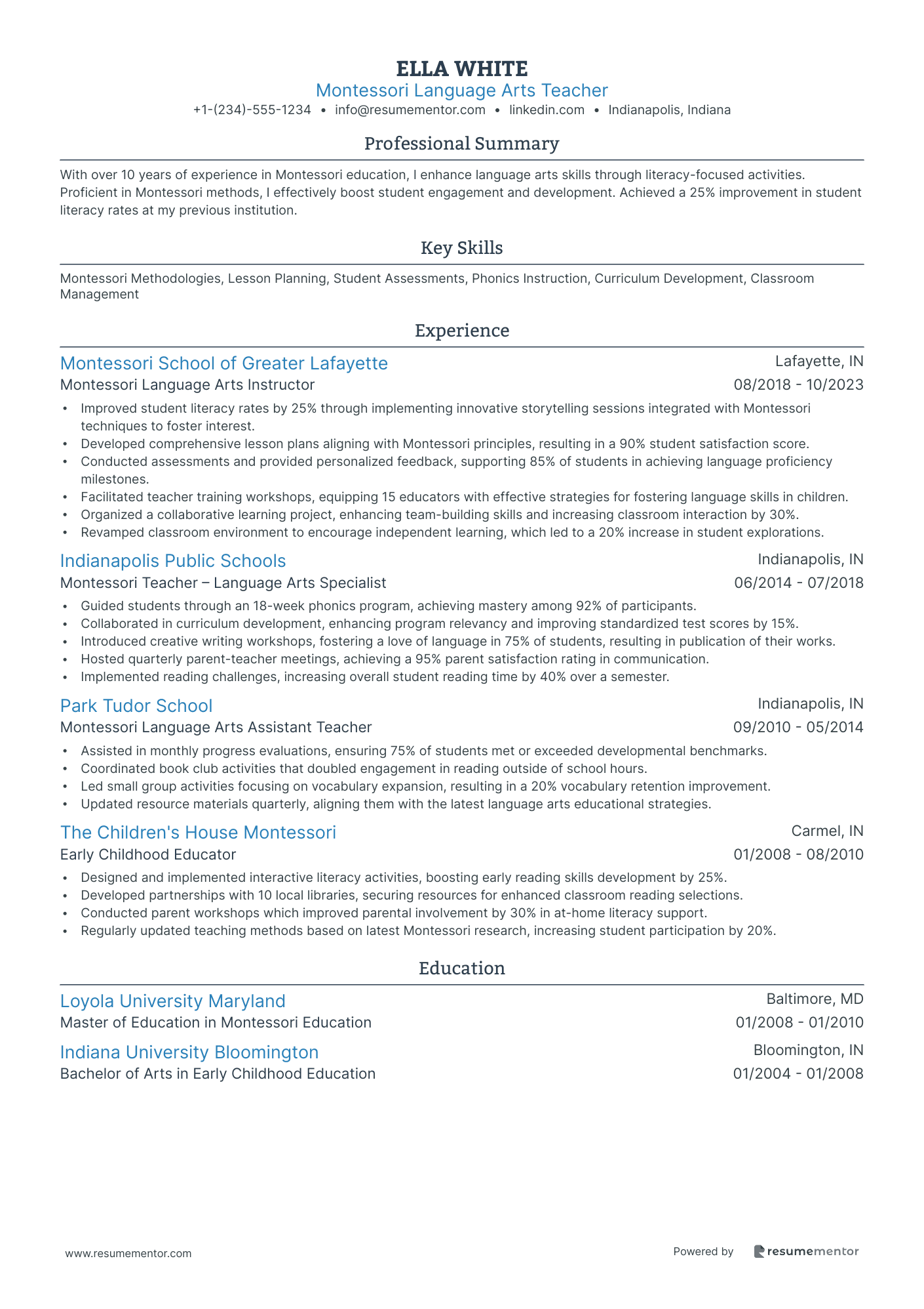 Montessori Teacher Resume Examples - Free to Edit ATS-Friendly PDF - 2025