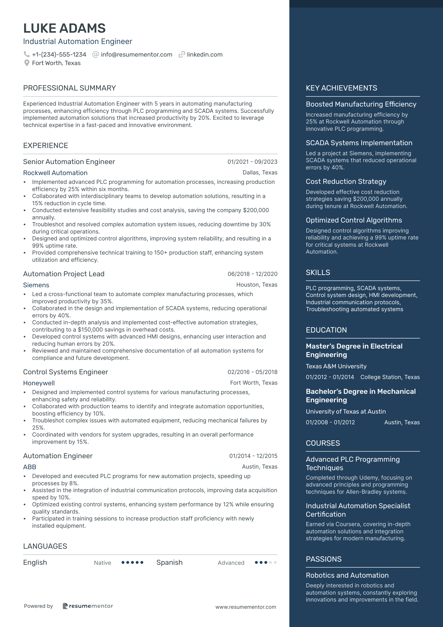 Automation Engineer Resume Example - Free to Edit ATS-Friendly PDF - 2025
