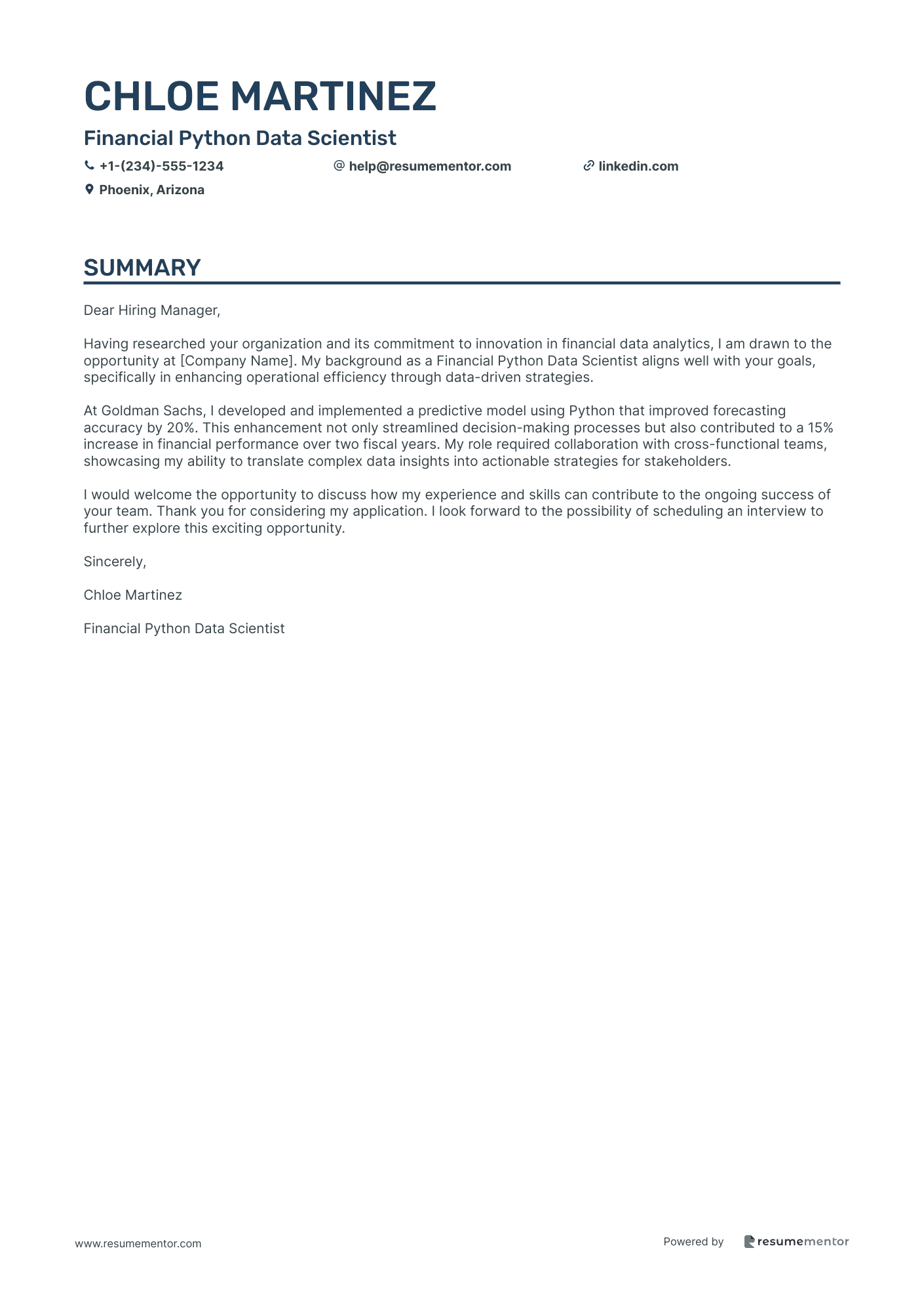 Python Data Scientiest Cover Letter Examples by ResumeMentor.com ...