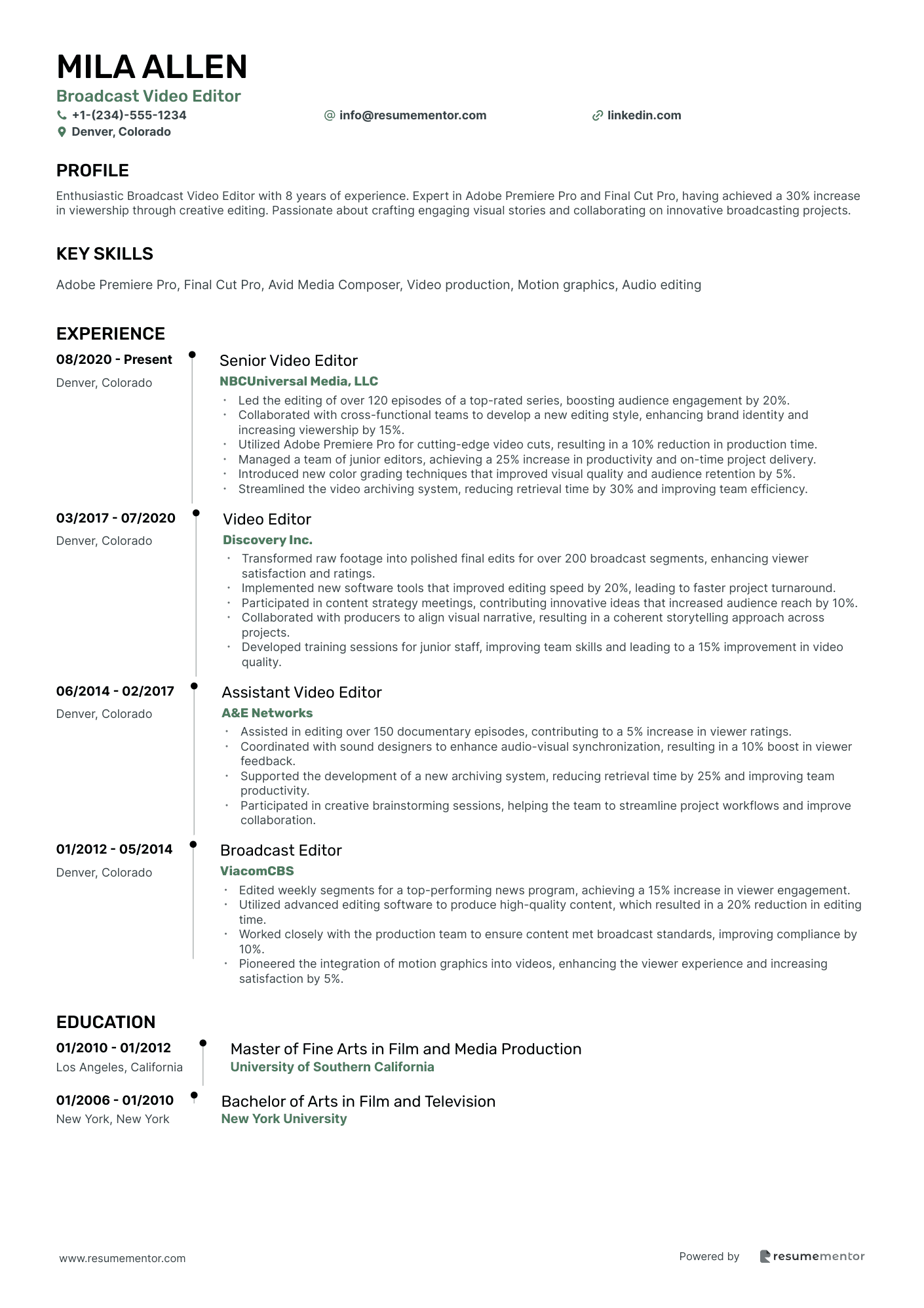 Video Editor Resume Examples - Free to Edit ATS-Friendly PDF - 2025