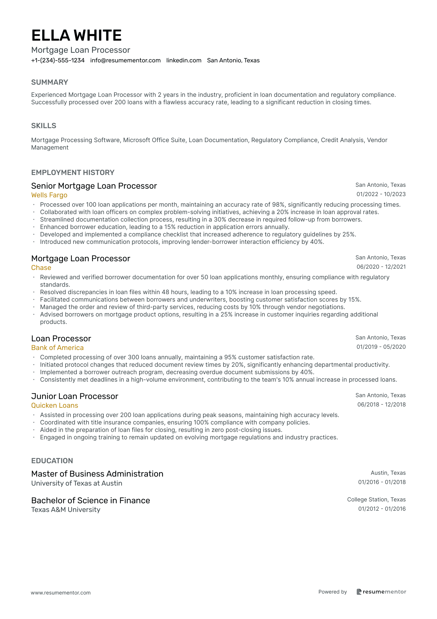 Loan Processor Resume Example - Free to Edit ATS-Friendly PDF - 2025