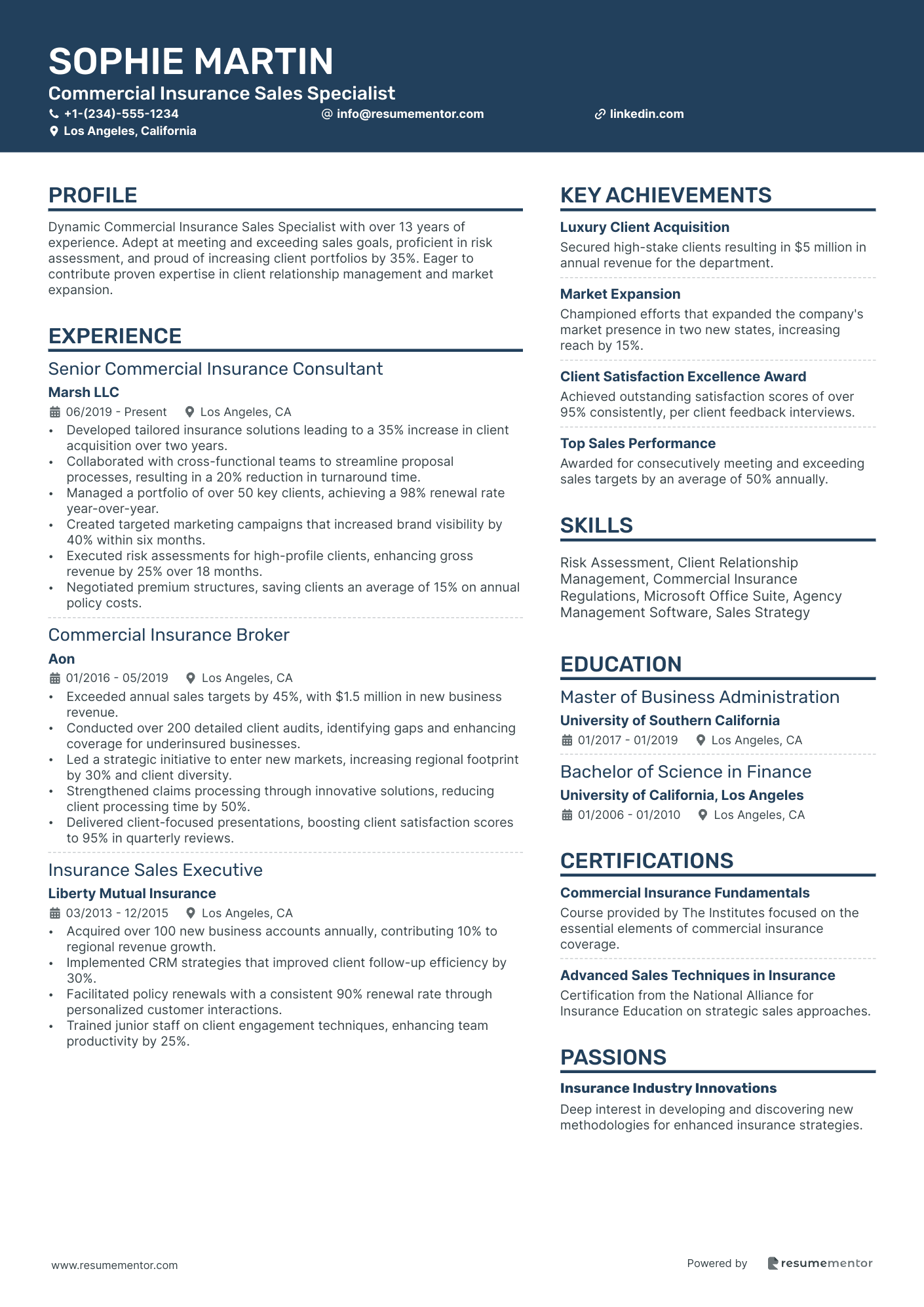 Insurance Sales Resume Example - Free to Edit ATS-Friendly PDF - 2025