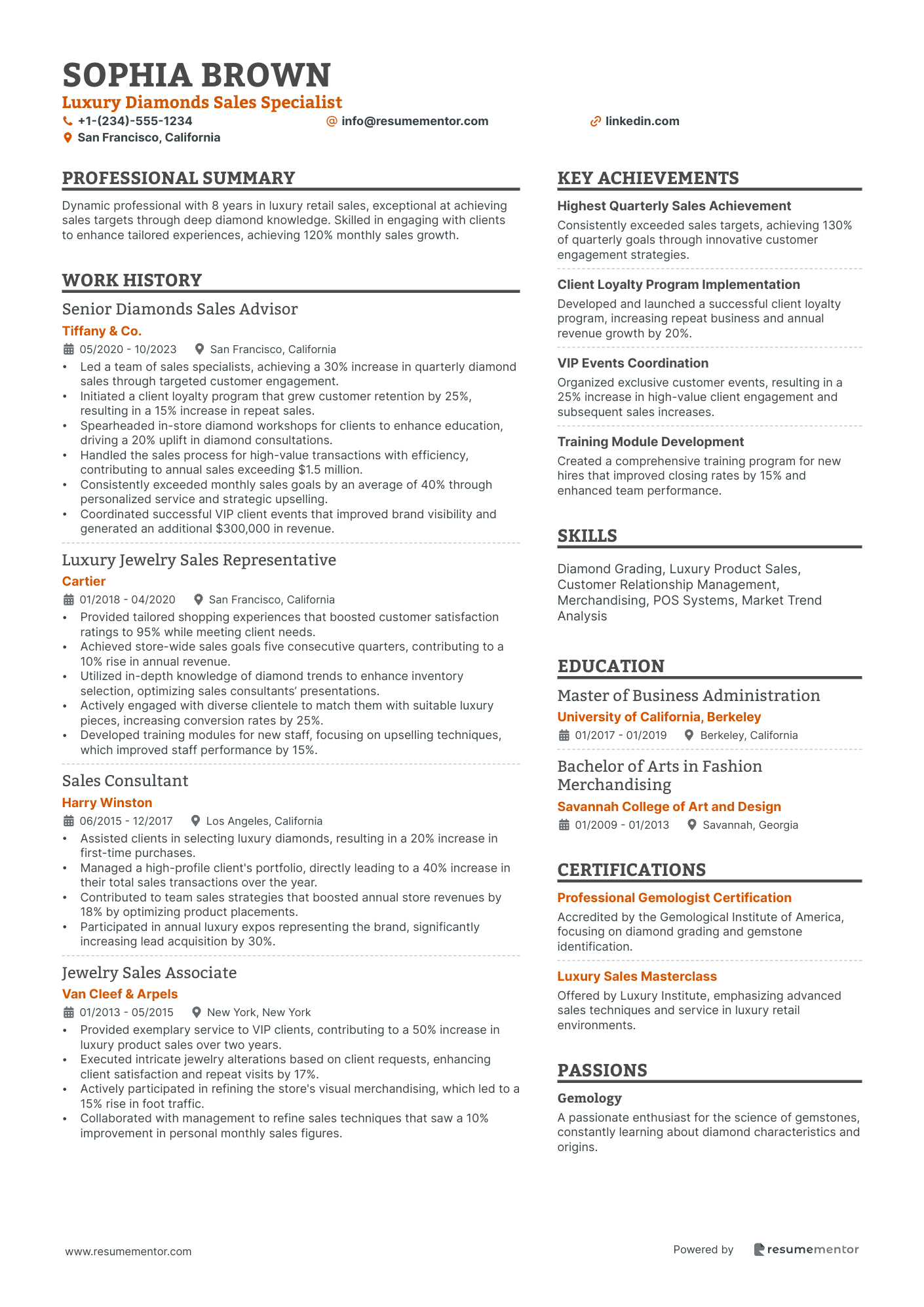 Jewelry Sales Resume Example - Free to Edit ATS-Friendly PDF - 2025