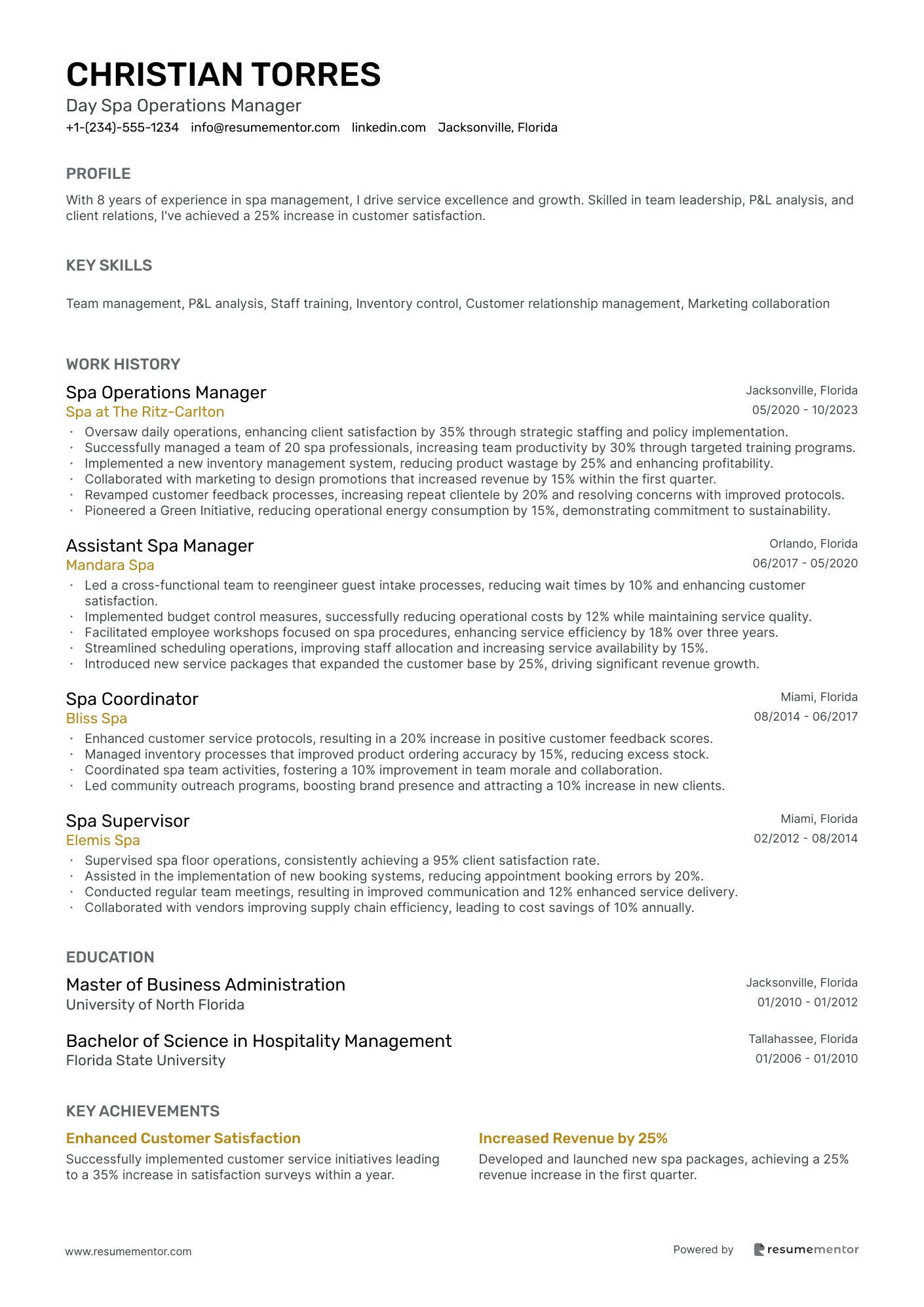 Spa Manager Resume Examples - Free to Edit ATS-Friendly PDF - 2025