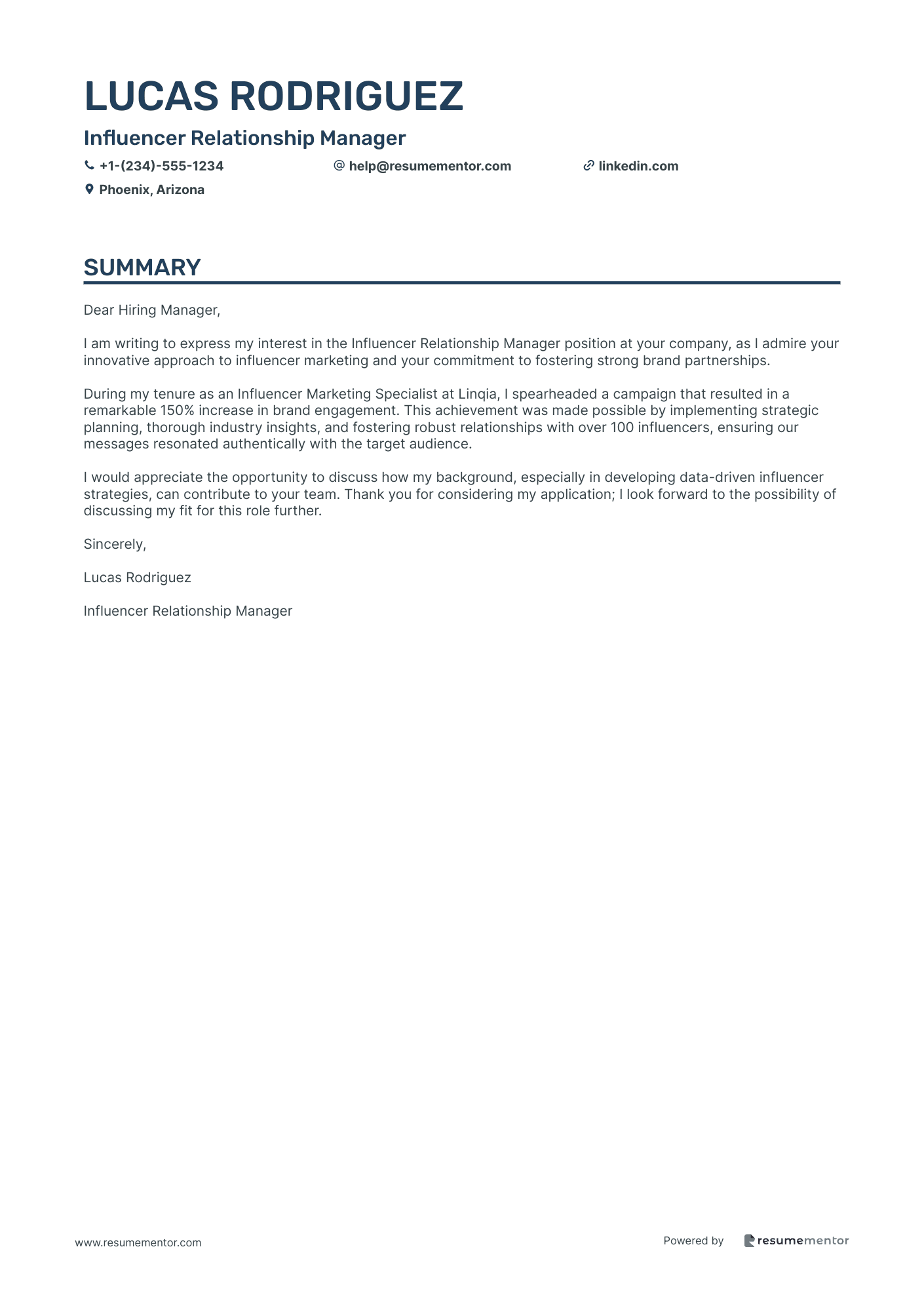 Influencer Marketing Cover Letter Examples by ResumeMentor.com ...