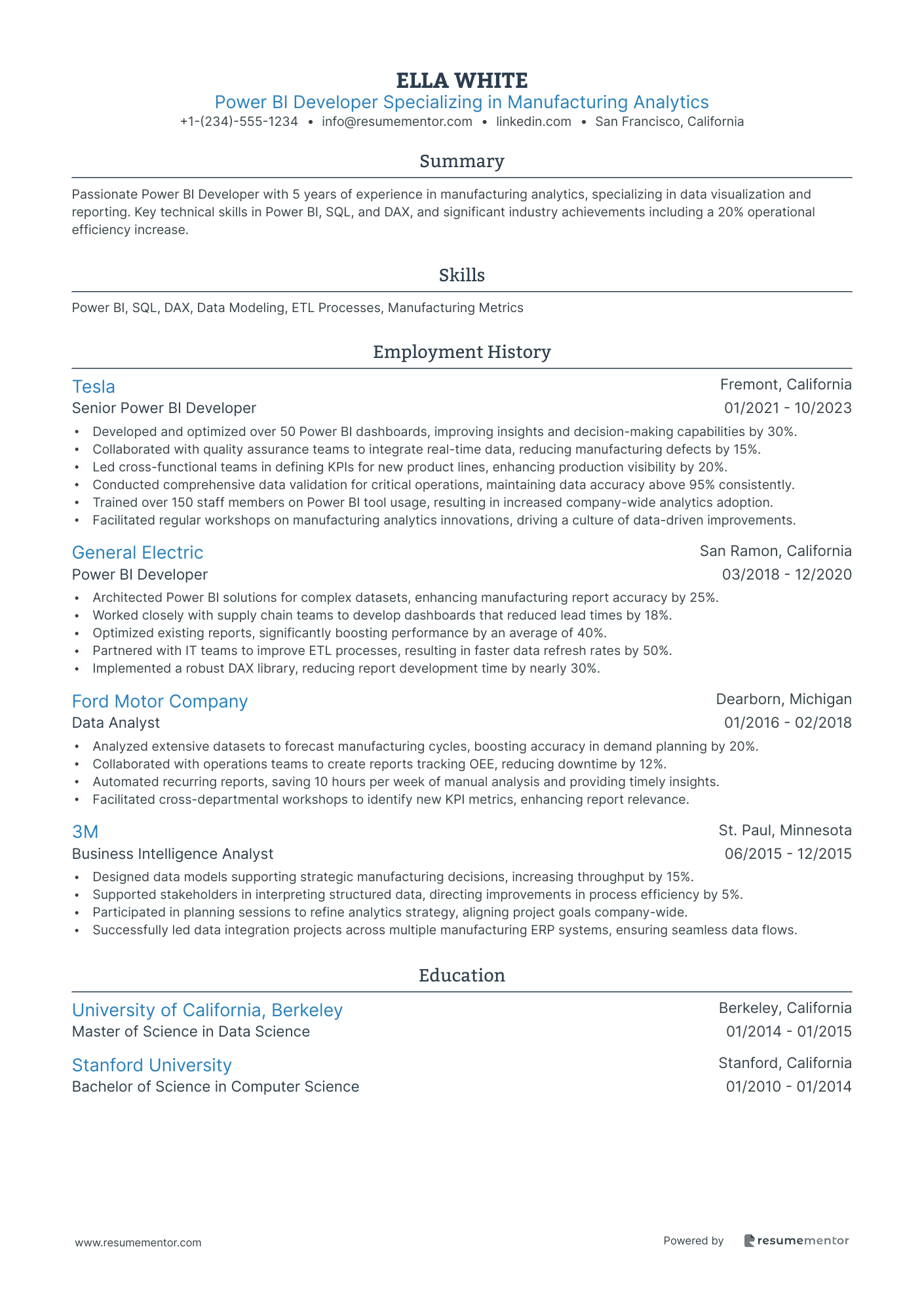 Power BI Developer Resume Example - Free to Edit ATS-Friendly PDF - 2025