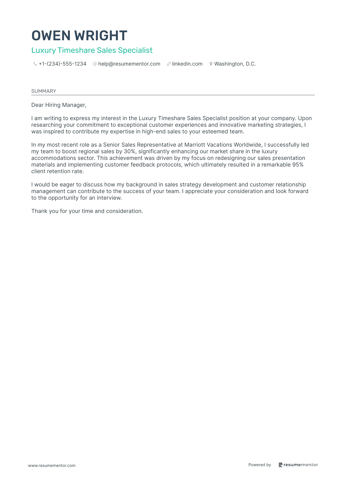 Timeshare Sales Cover Letter Examples by ResumeMentor.com ...