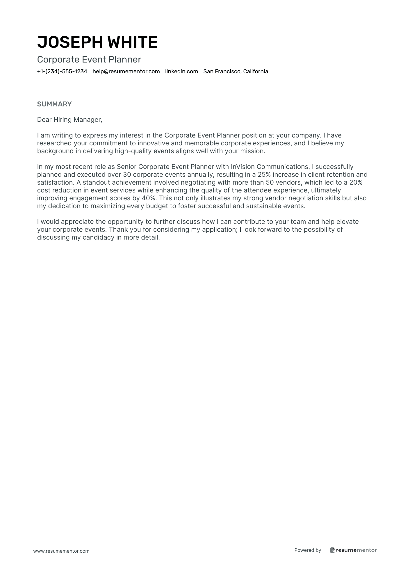 Event Coordinator Cover Letter Examples by ResumeMentor.com ...
