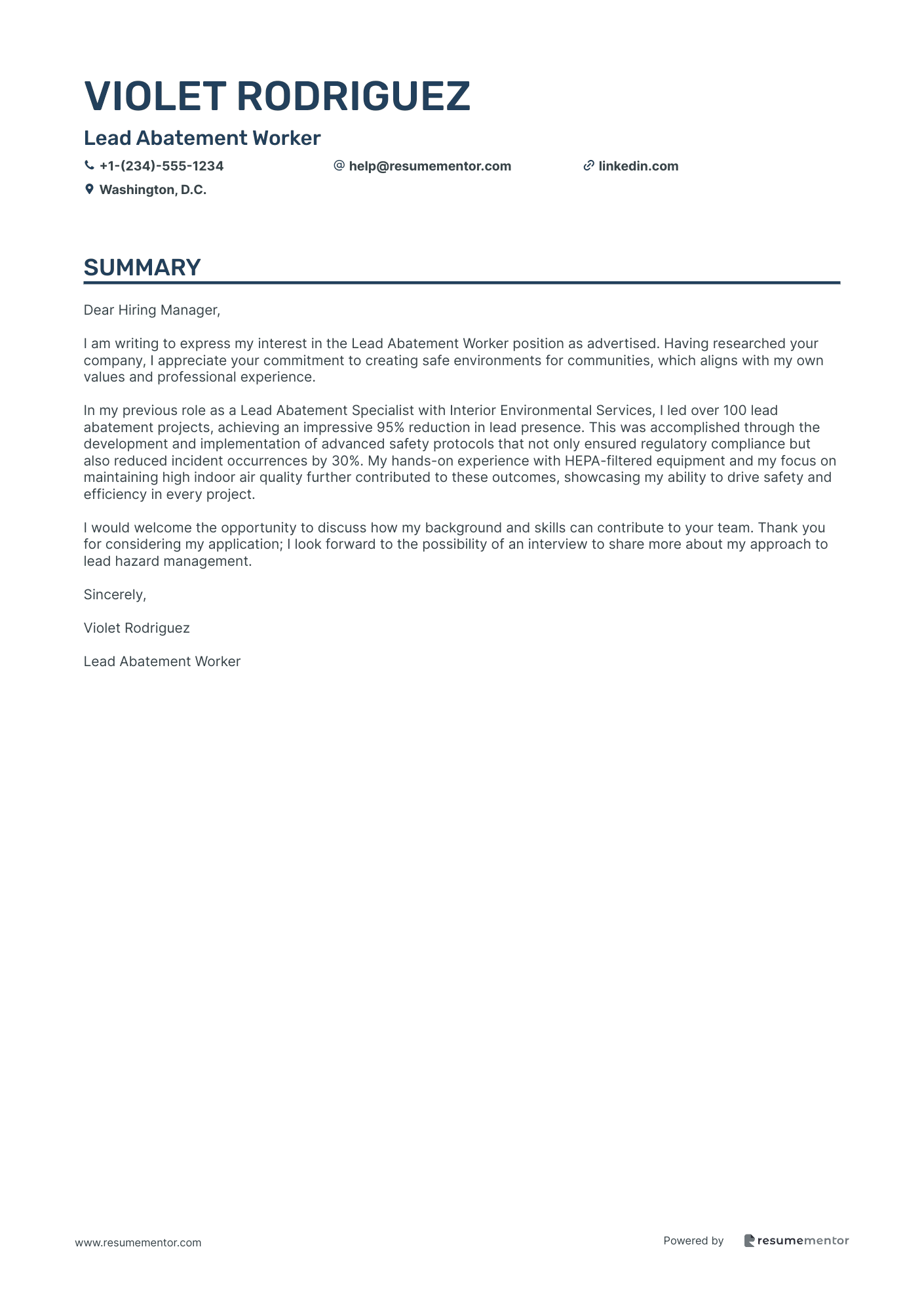Painter Cover Letter Examples by ResumeMentor.com - Professional Cover ...