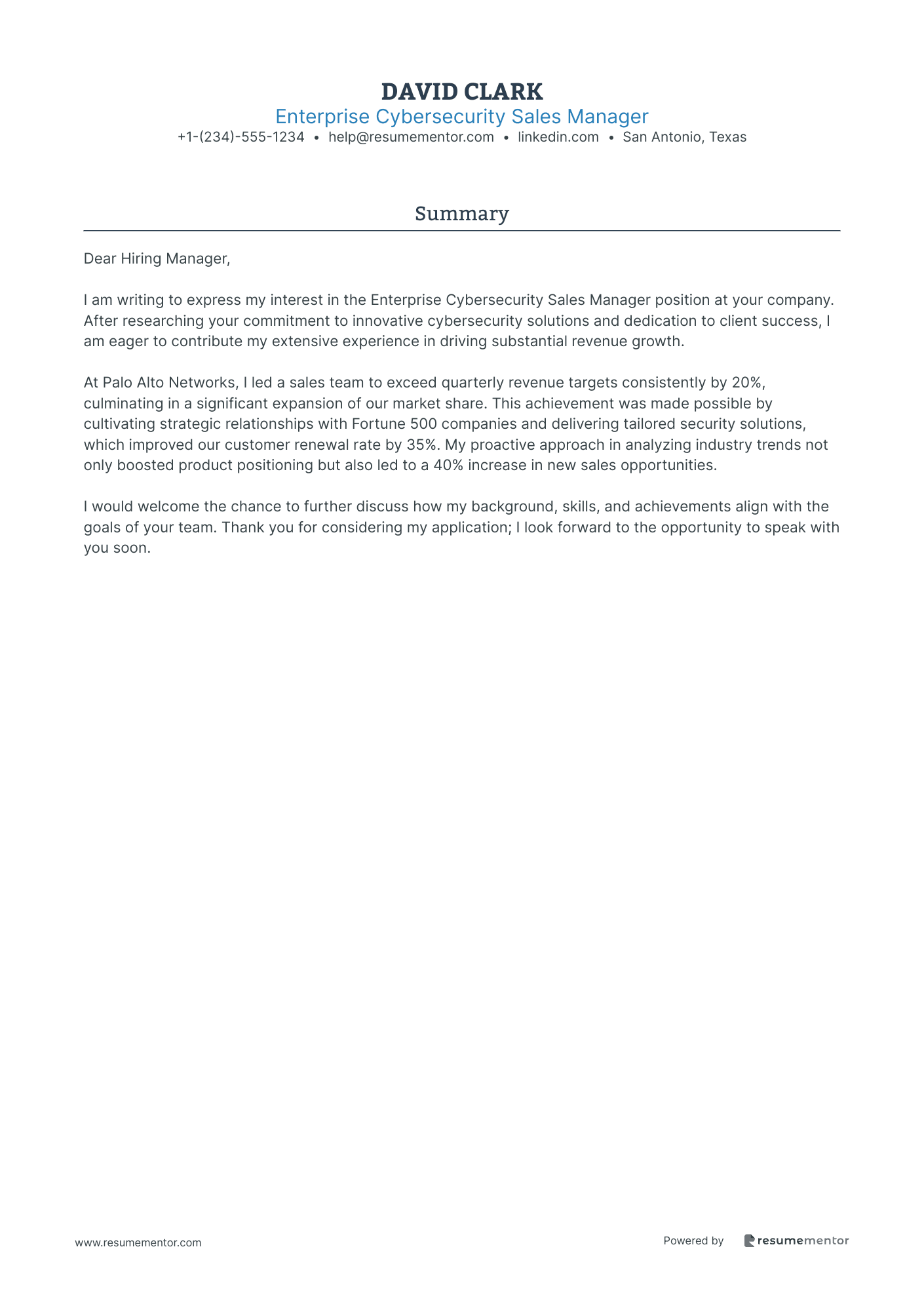 Enterprise Sales Cover Letter Examples by ResumeMentor.com ...