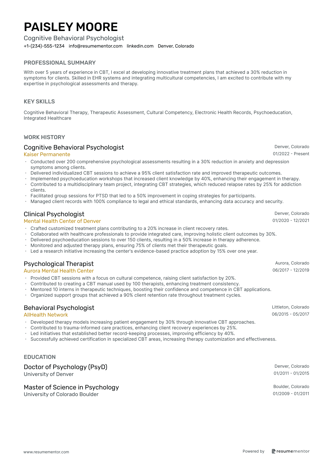 Psychology Resume Examples - Free to Edit ATS-Friendly PDF - 2025