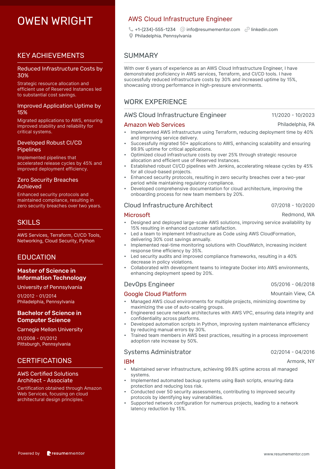 AWS Cloud Resume Example - Free to Edit ATS-Friendly PDF - 2025