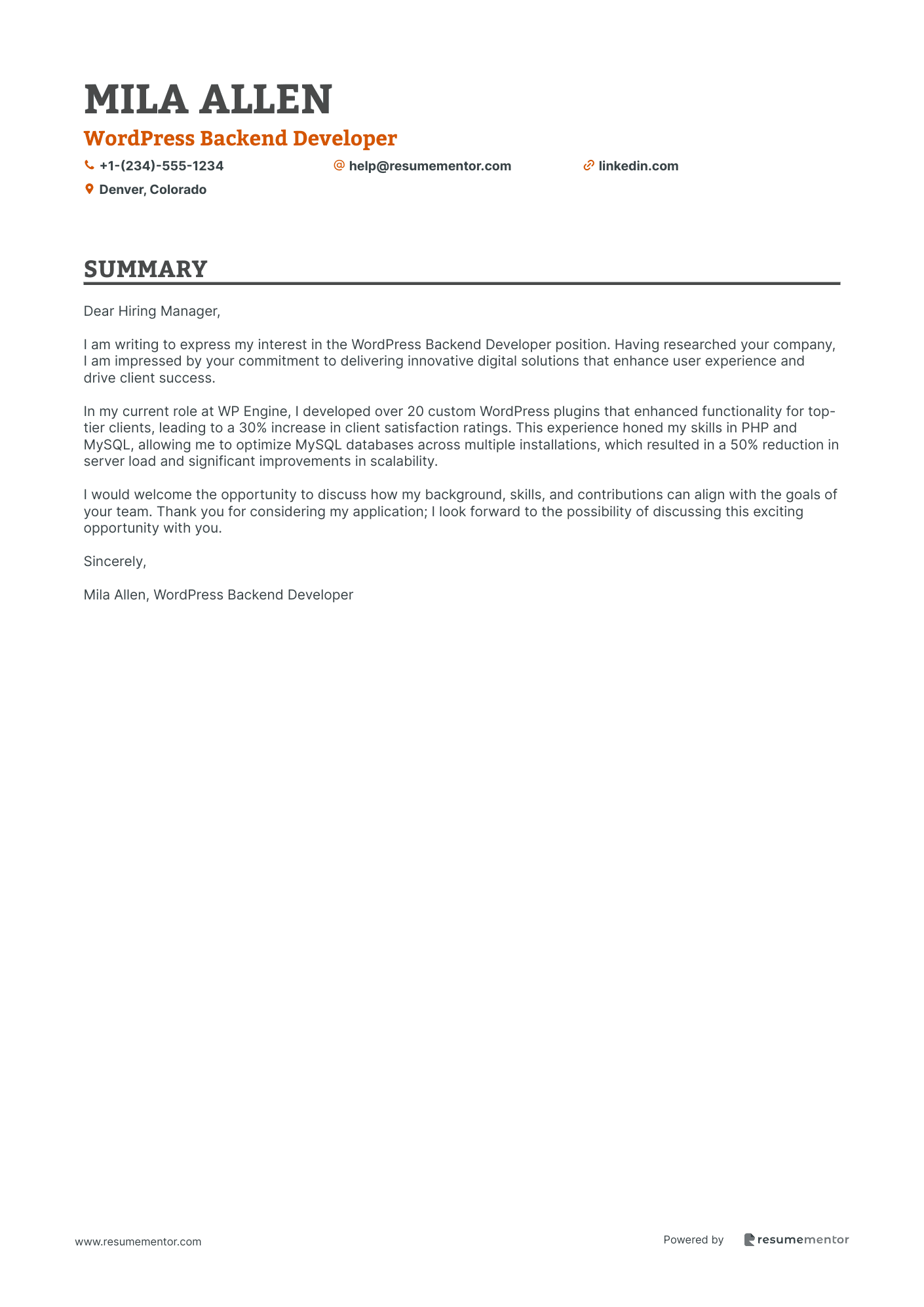 Wordpress Developer Cover Letter Examples by ResumeMentor.com ...