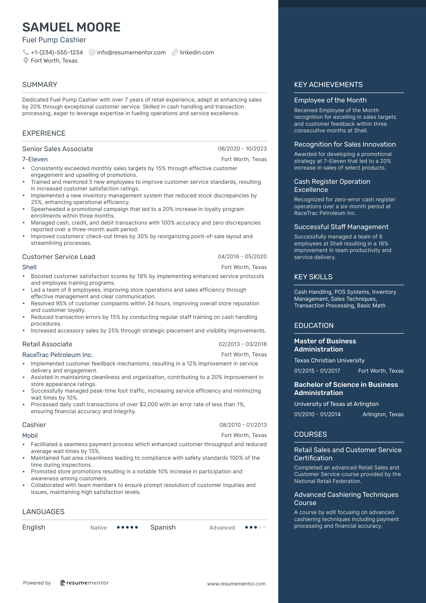 Gas Station Cashier Resume Examples - Free to Edit ATS-Friendly PDF - 2025