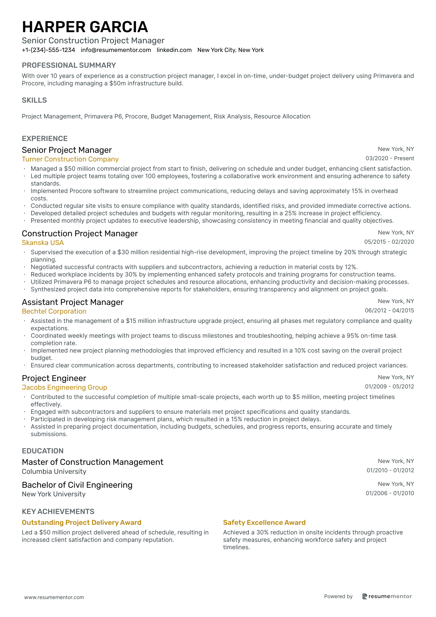 Senior Project Manager Resume Example - Free to Edit ATS-Friendly PDF ...