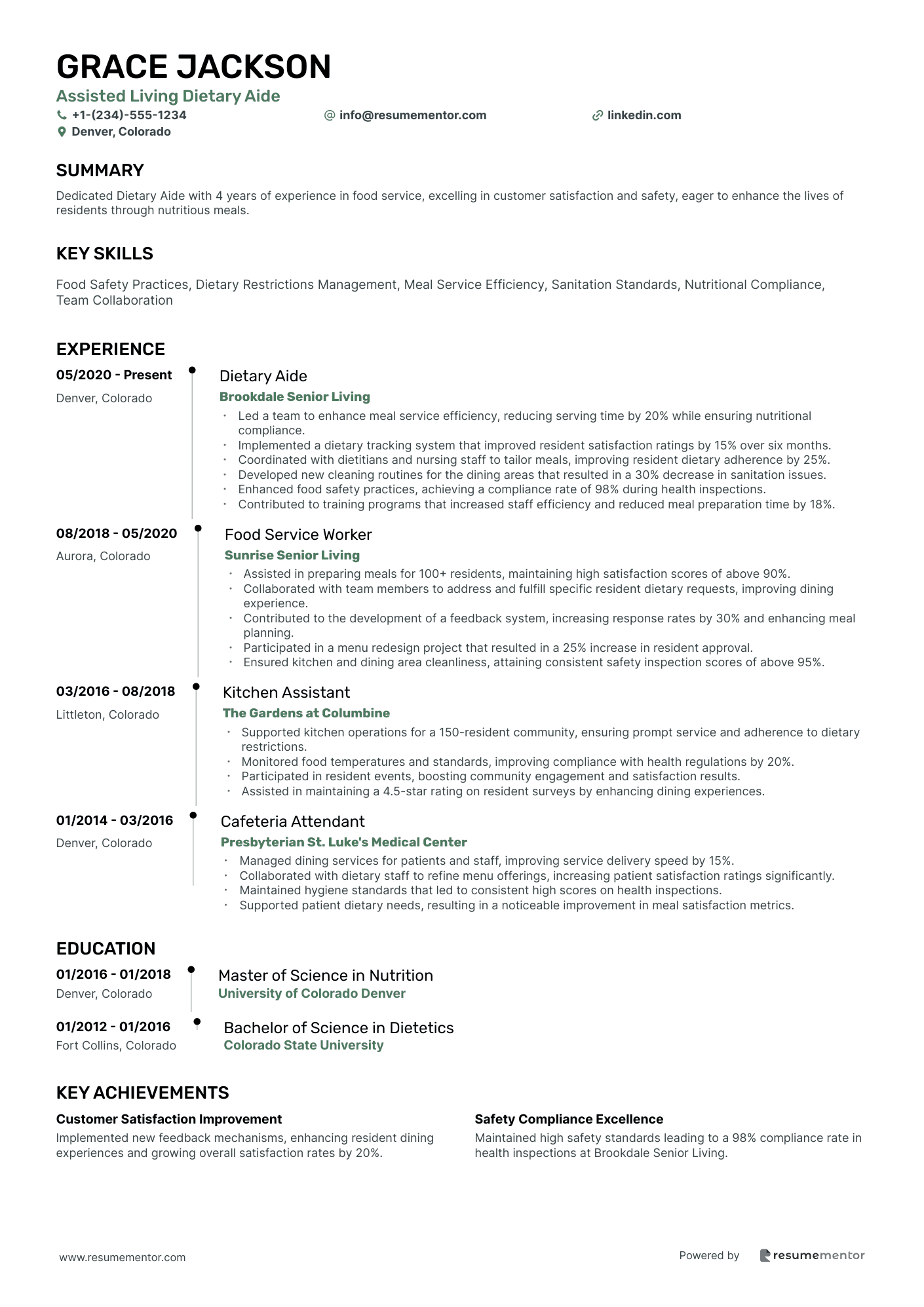 Dietary Aide Resume Examples - Free to Edit ATS-Friendly PDF - 2025