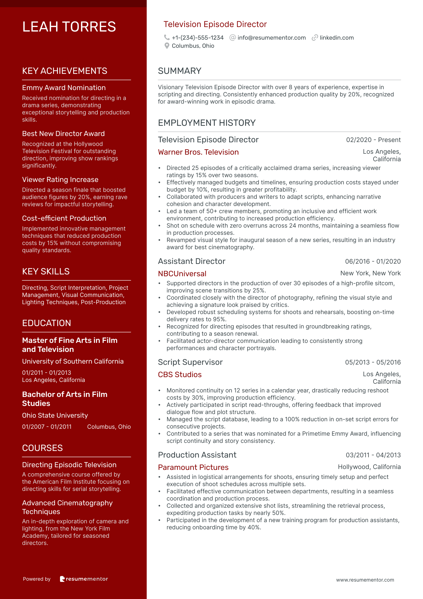 Film Director Resume Examples - Free to Edit ATS-Friendly PDF - 2025