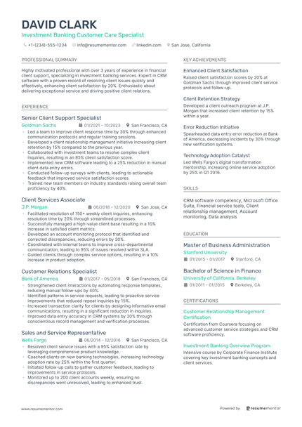 Banking Customer Service Resume Example - Free to Edit ATS-Friendly PDF ...