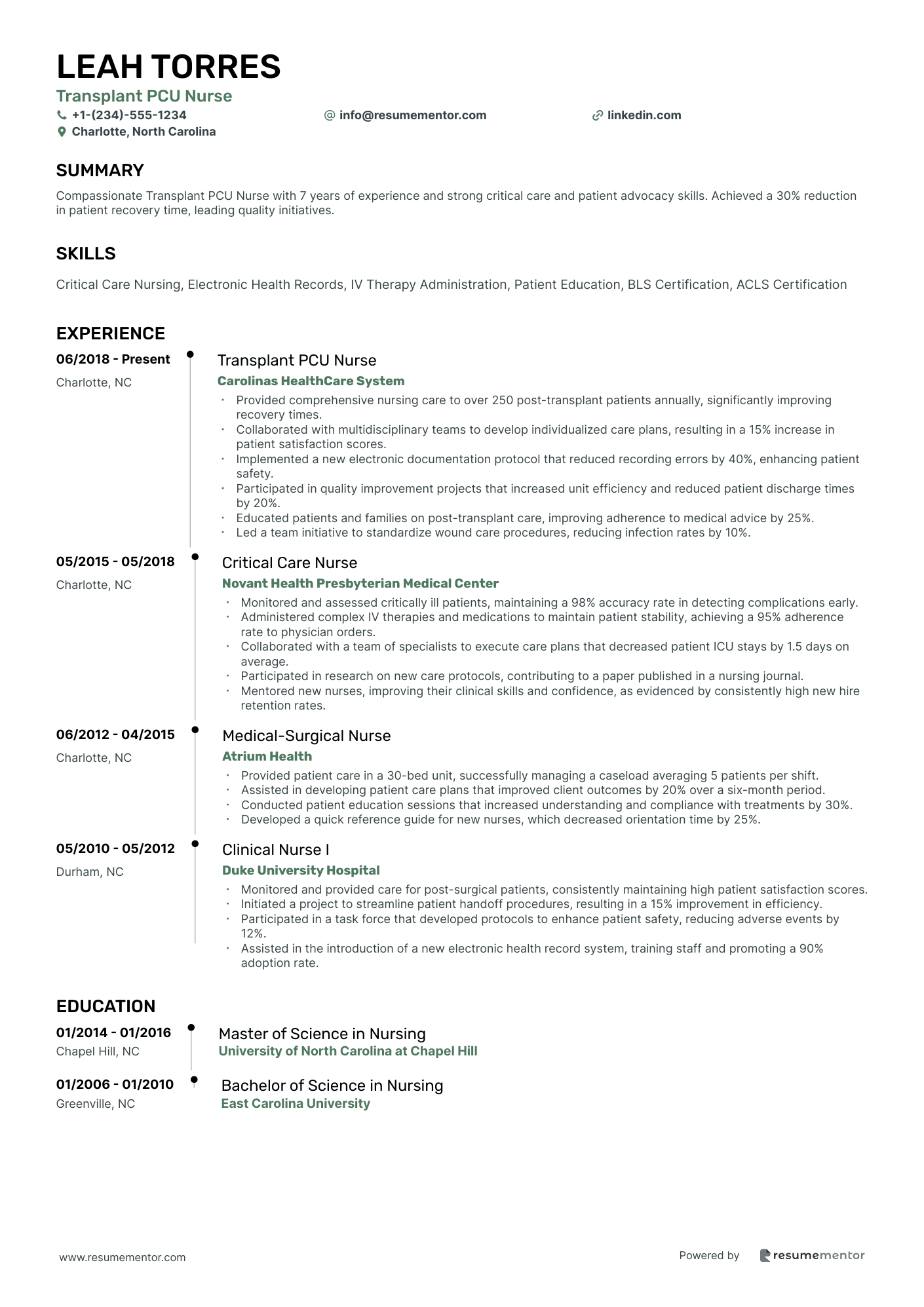 PCU Nurse Resume Example - Free to Edit ATS-Friendly PDF - 2025